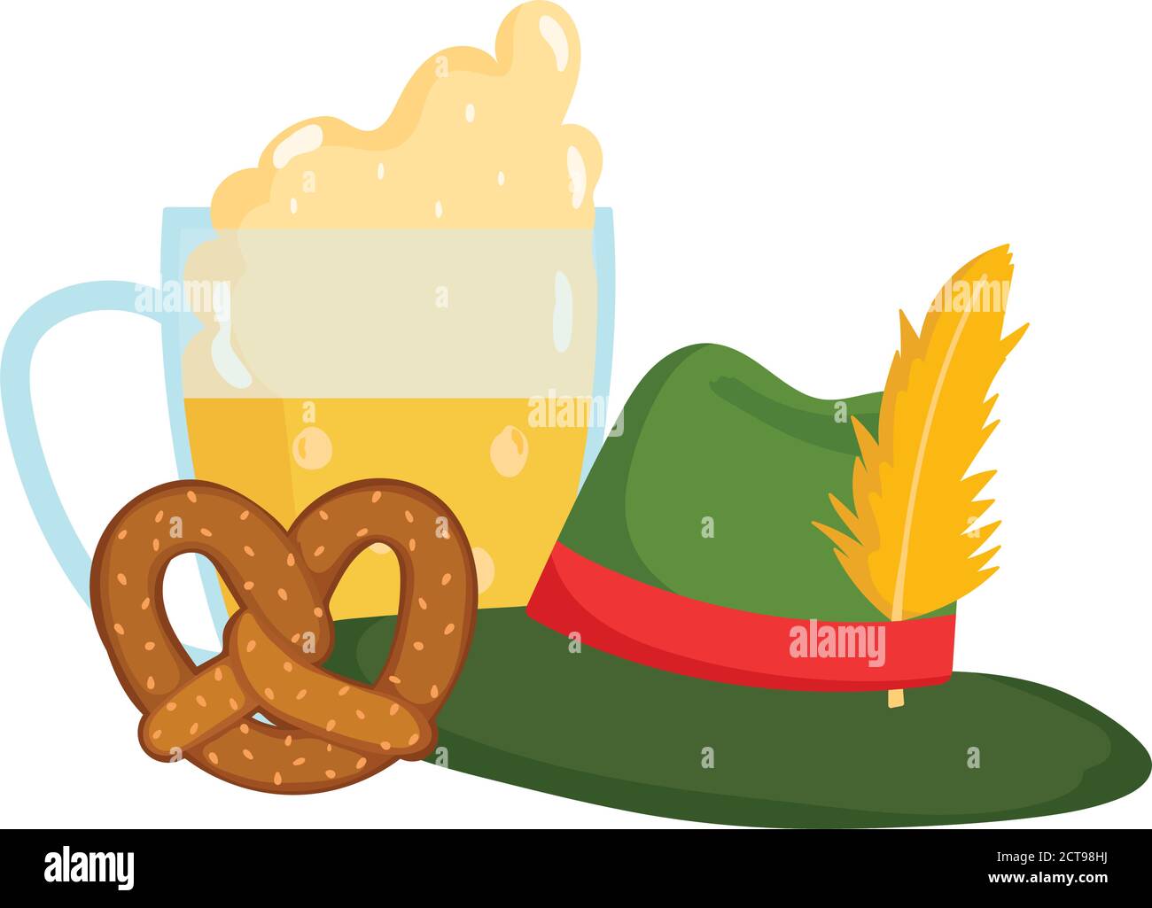 oktoberfest festival, beer with foam hat and pretzel, celebration ...