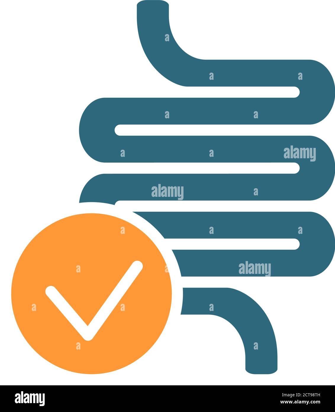 Intestine with tick checkmark line icon. Healthy internal organ symbol ...