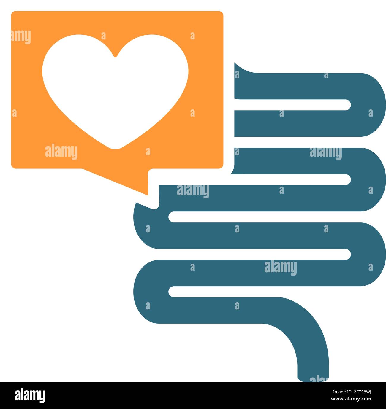 Intestine with heart in chat bubble colored icon. Healthy internal ...