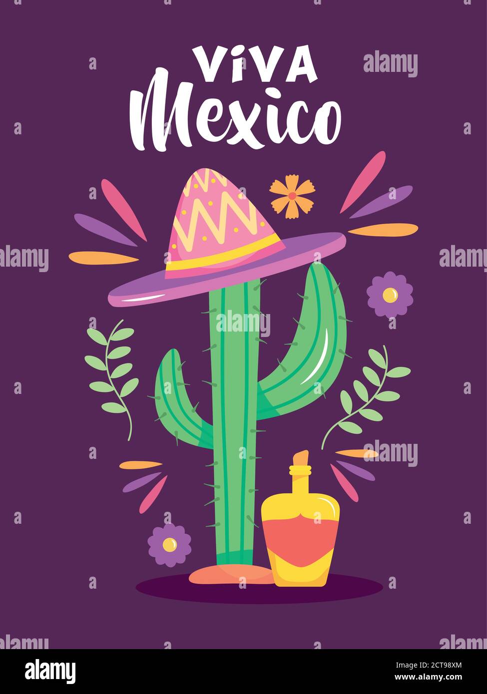Mexico independence day design with cactus with mexican hat and ...