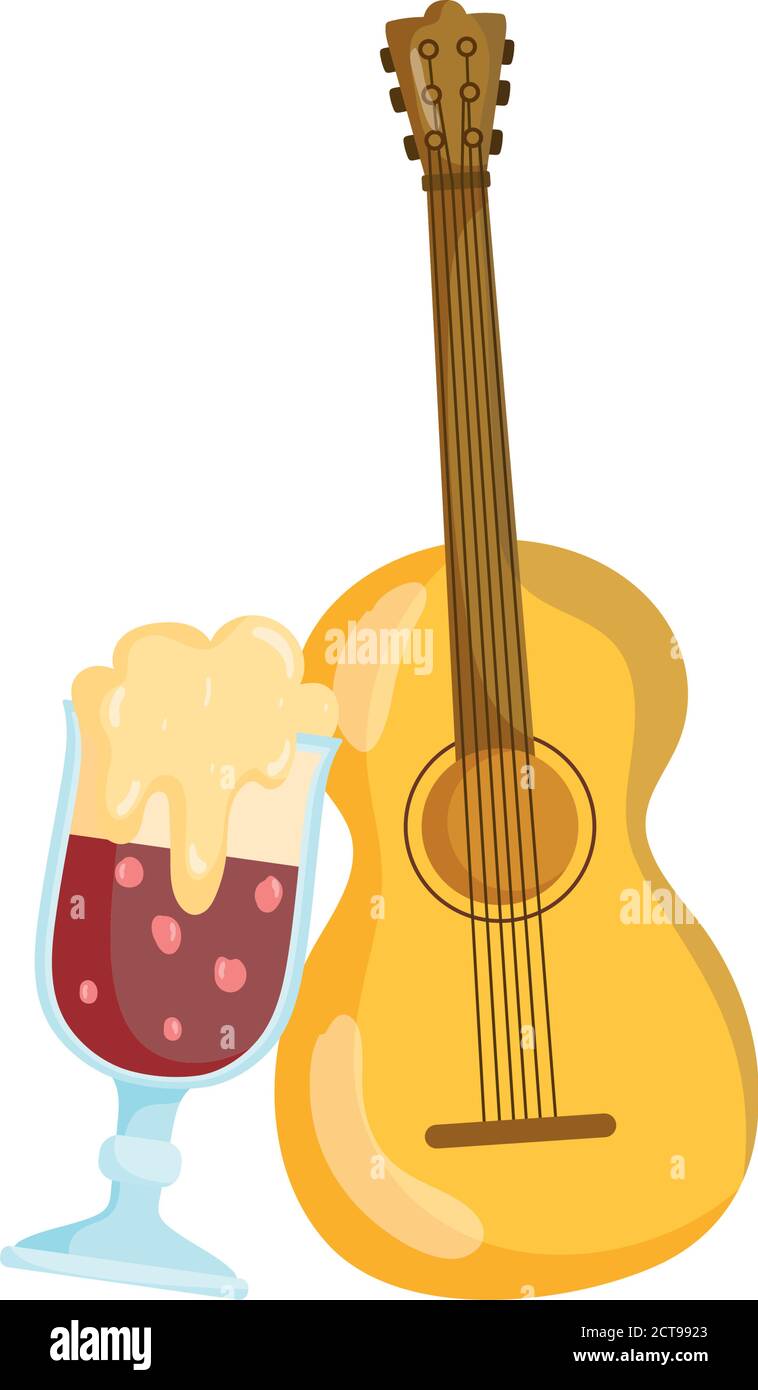 beer and guitar music instrument celebration white background vector ...