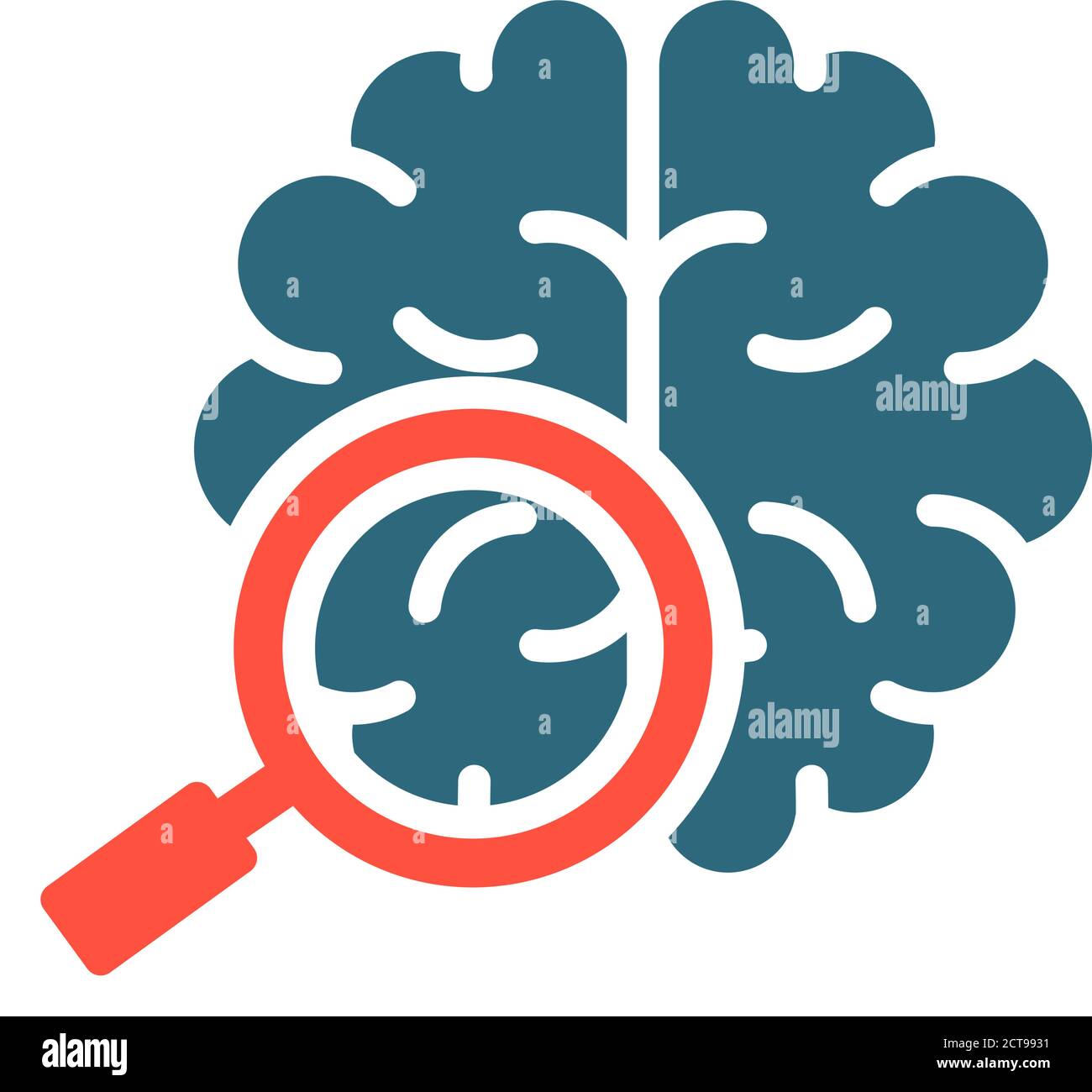 Brain with magnifying glass colored icon. Organ research, analyzes ...