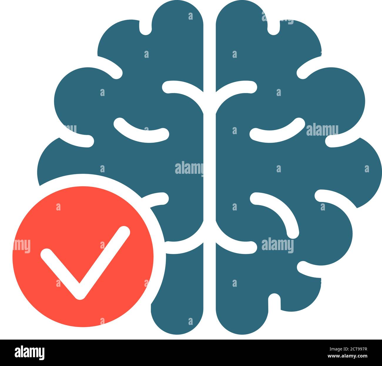 Brain with tick checkmark colored icon. Healthy internal organ symbol ...