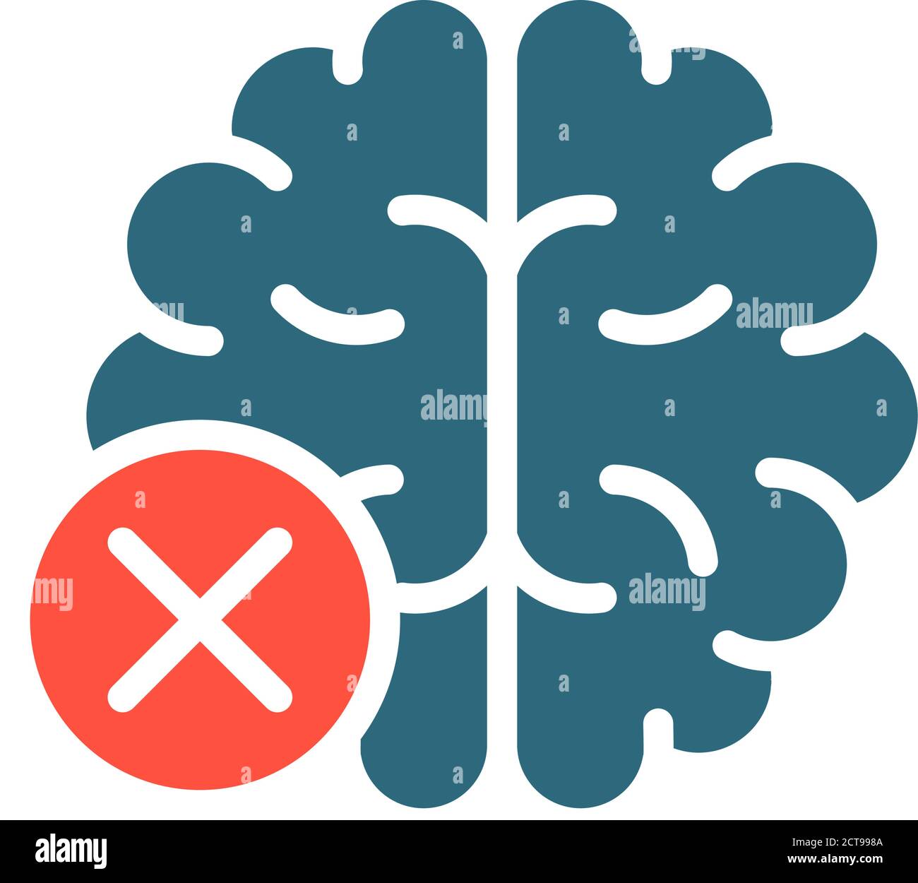Brain with cross checkmark colored icon. Diseased internal organ symbol ...