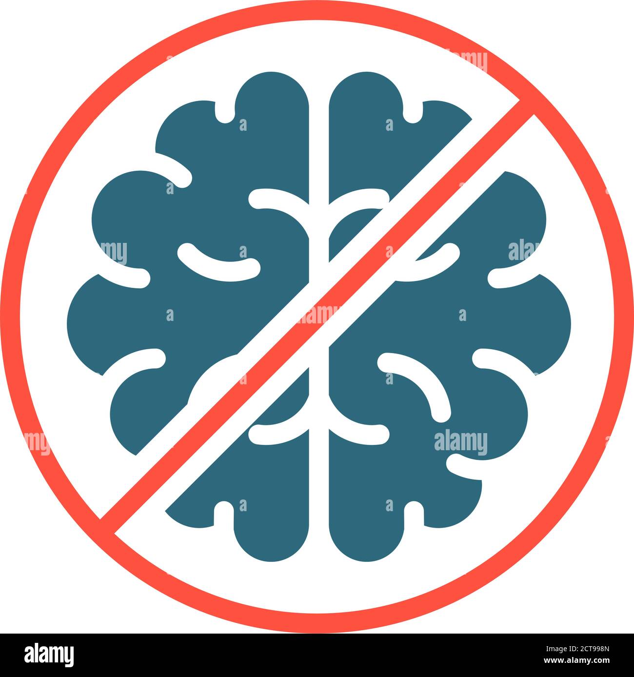 Brain with prohibition sign, stop thinking colored icon ...