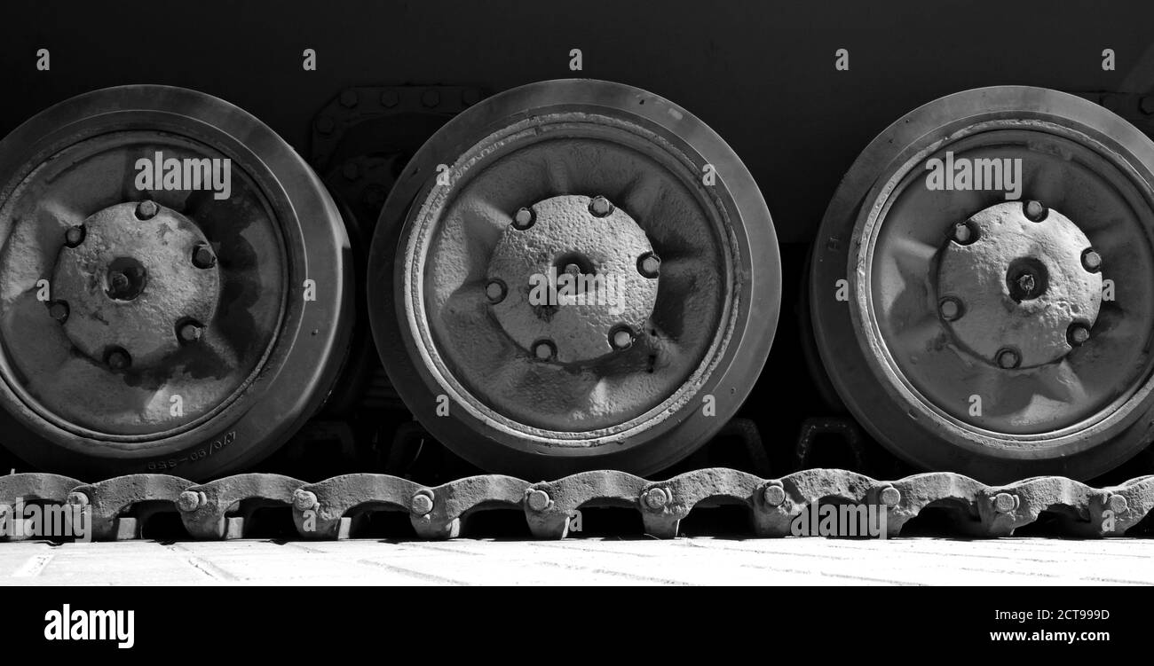 Tracks wheels old military Black and White Stock Photos & Images - Alamy