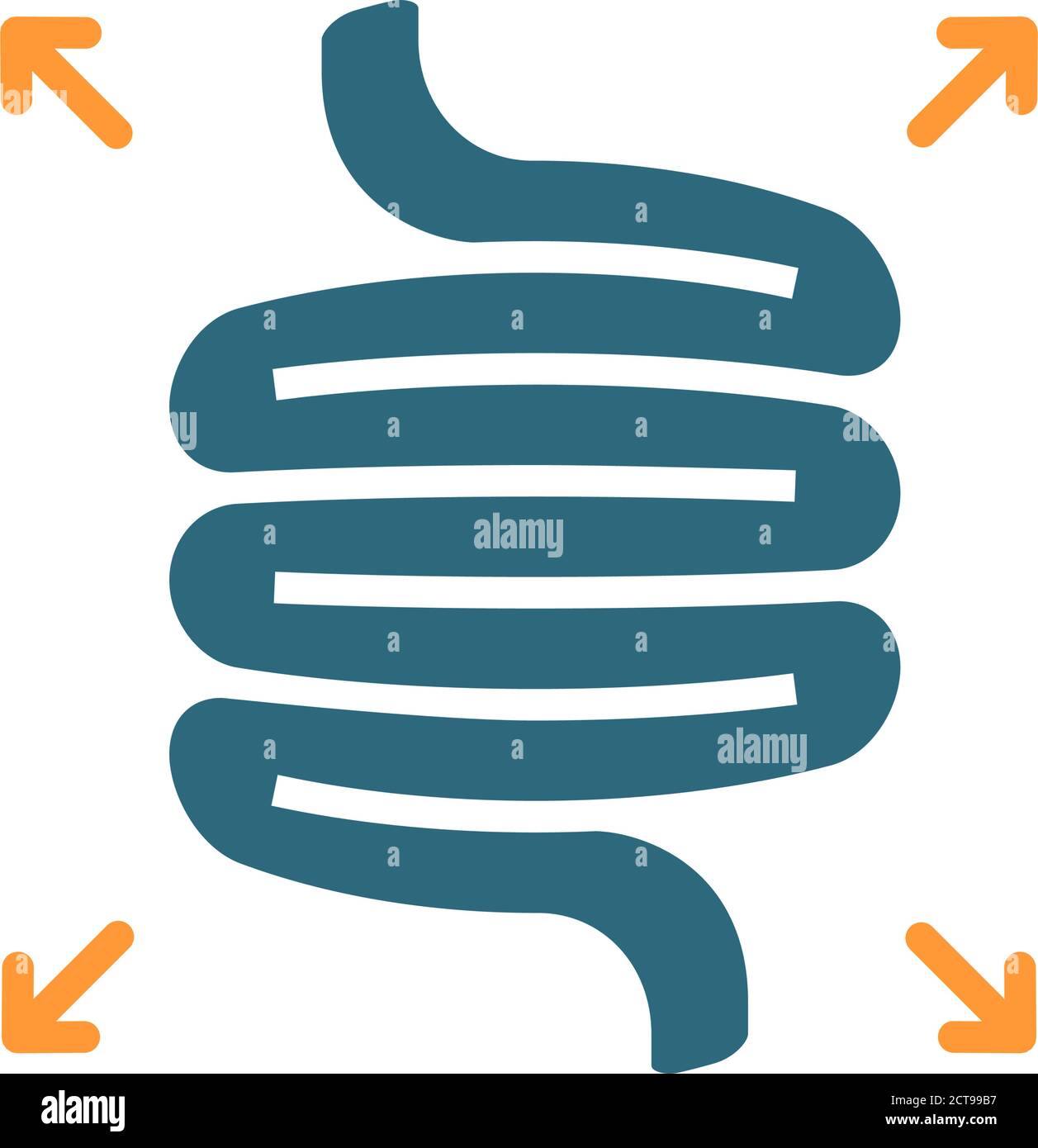 Bloated intestines colored icon. Diseases internal organ, flatulence ...