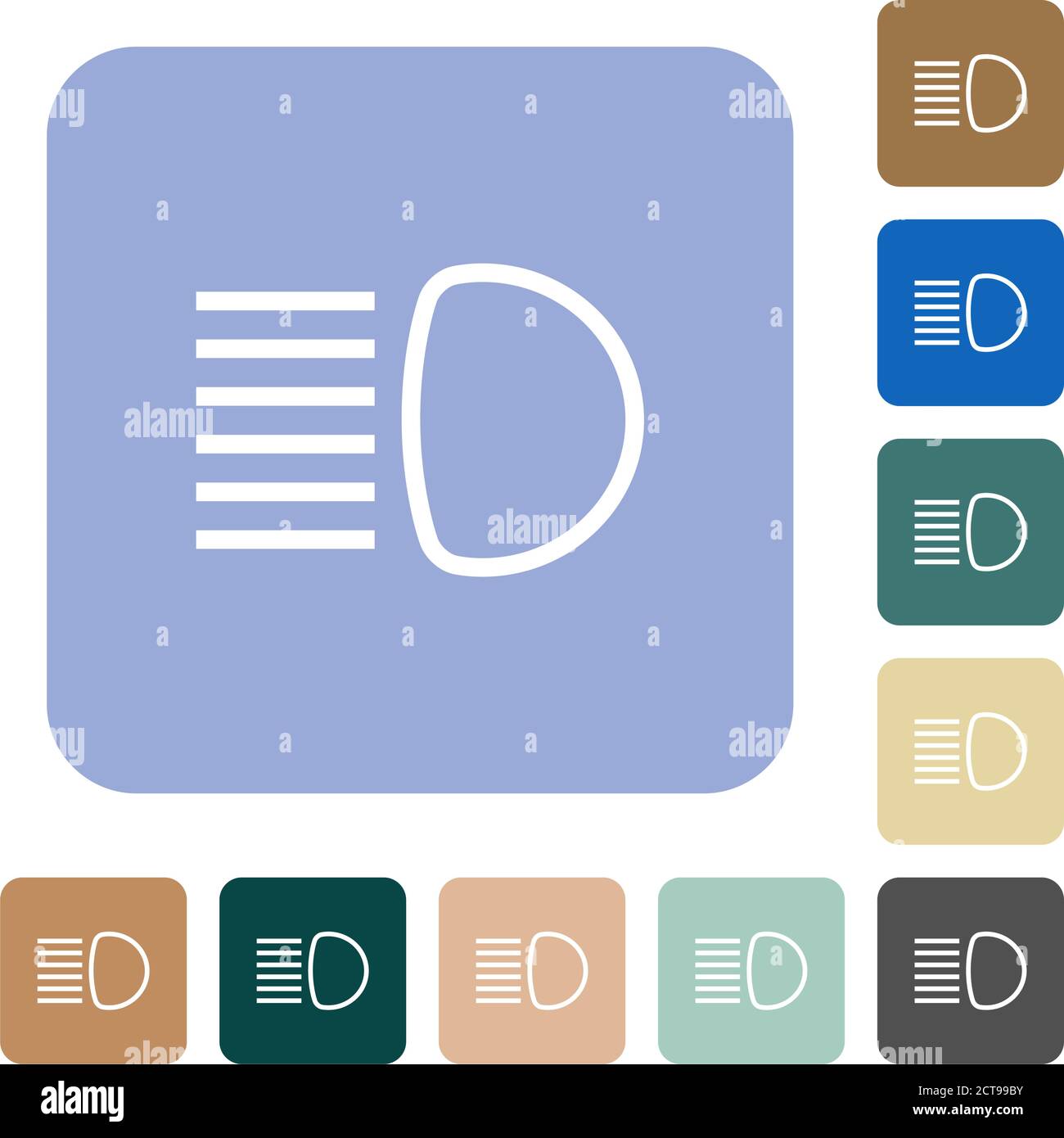 Main beam headlights indicator white flat icons on color rounded square ...