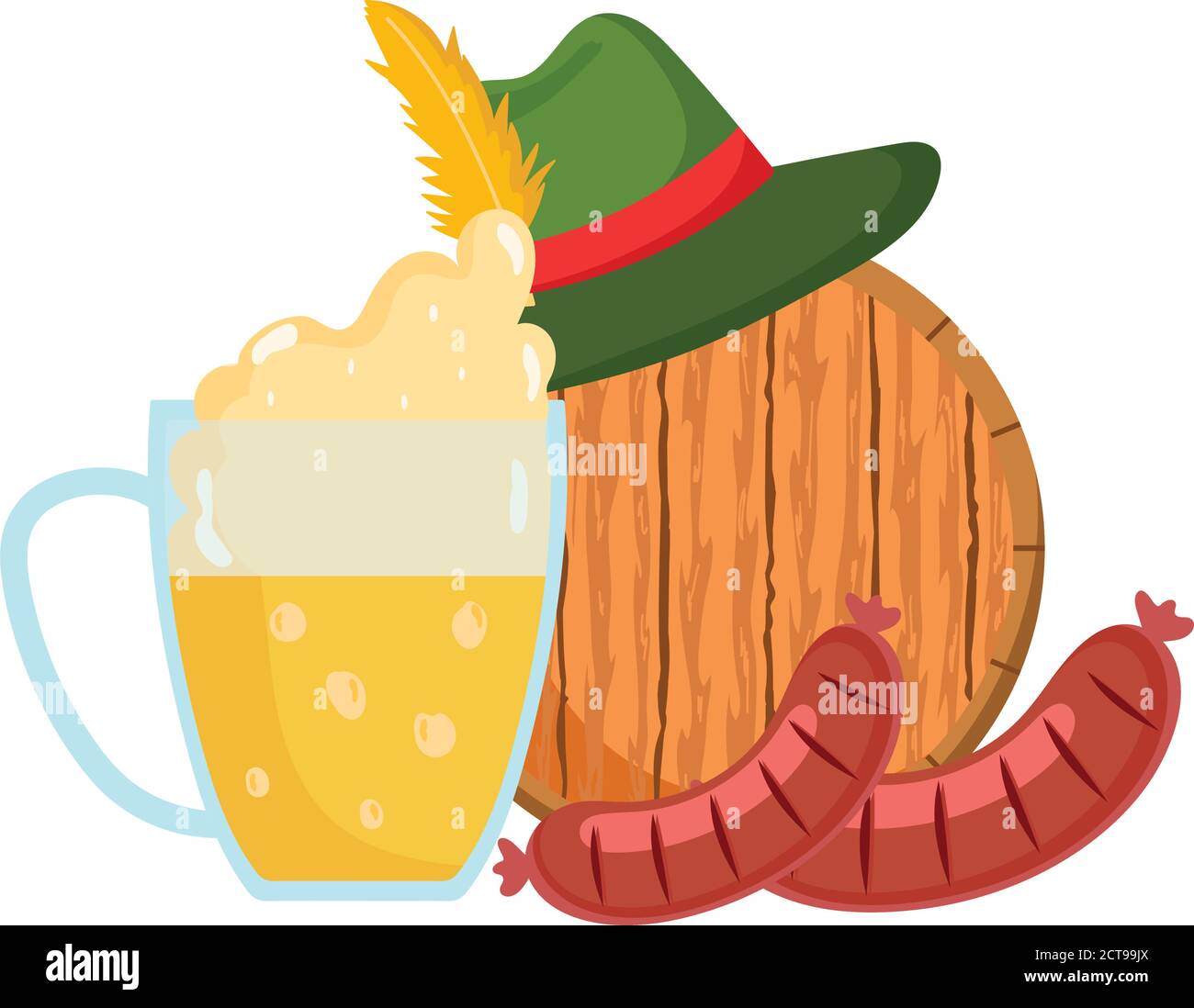 oktoberfest festival, sausages beer hat and barrel, celebration germany ...