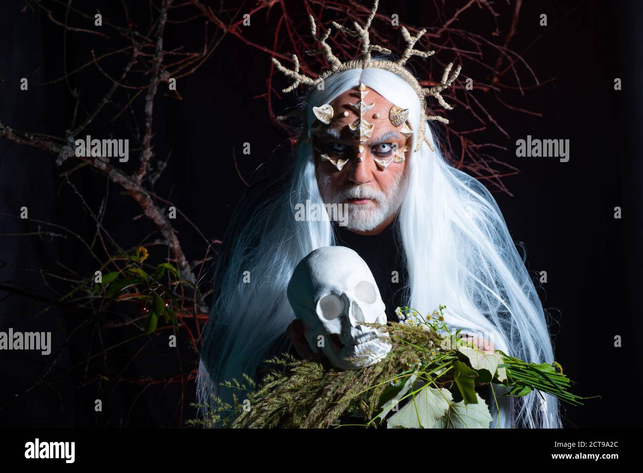 Mysterious warrior enchanted to have thorns on his face. Alien with ...