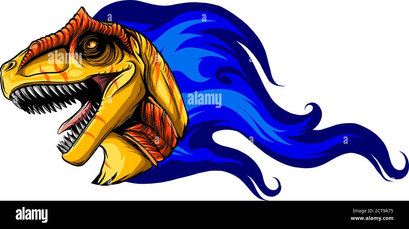 Flaming dinosaurus with flames isolated vector illustration Stock ...