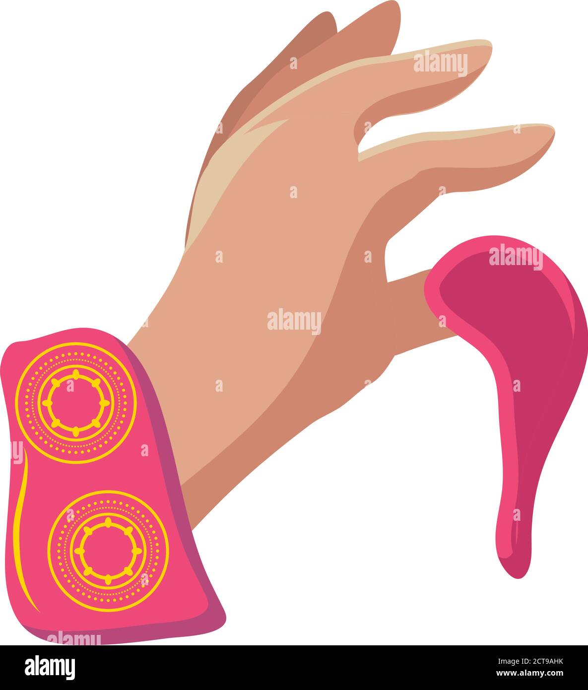 Indian hand with pink powder detailed style icon design, India culture ...