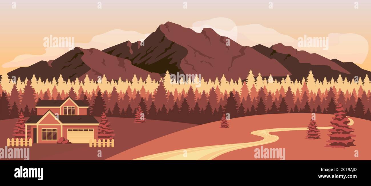 Cartoon Sunset Mountains
