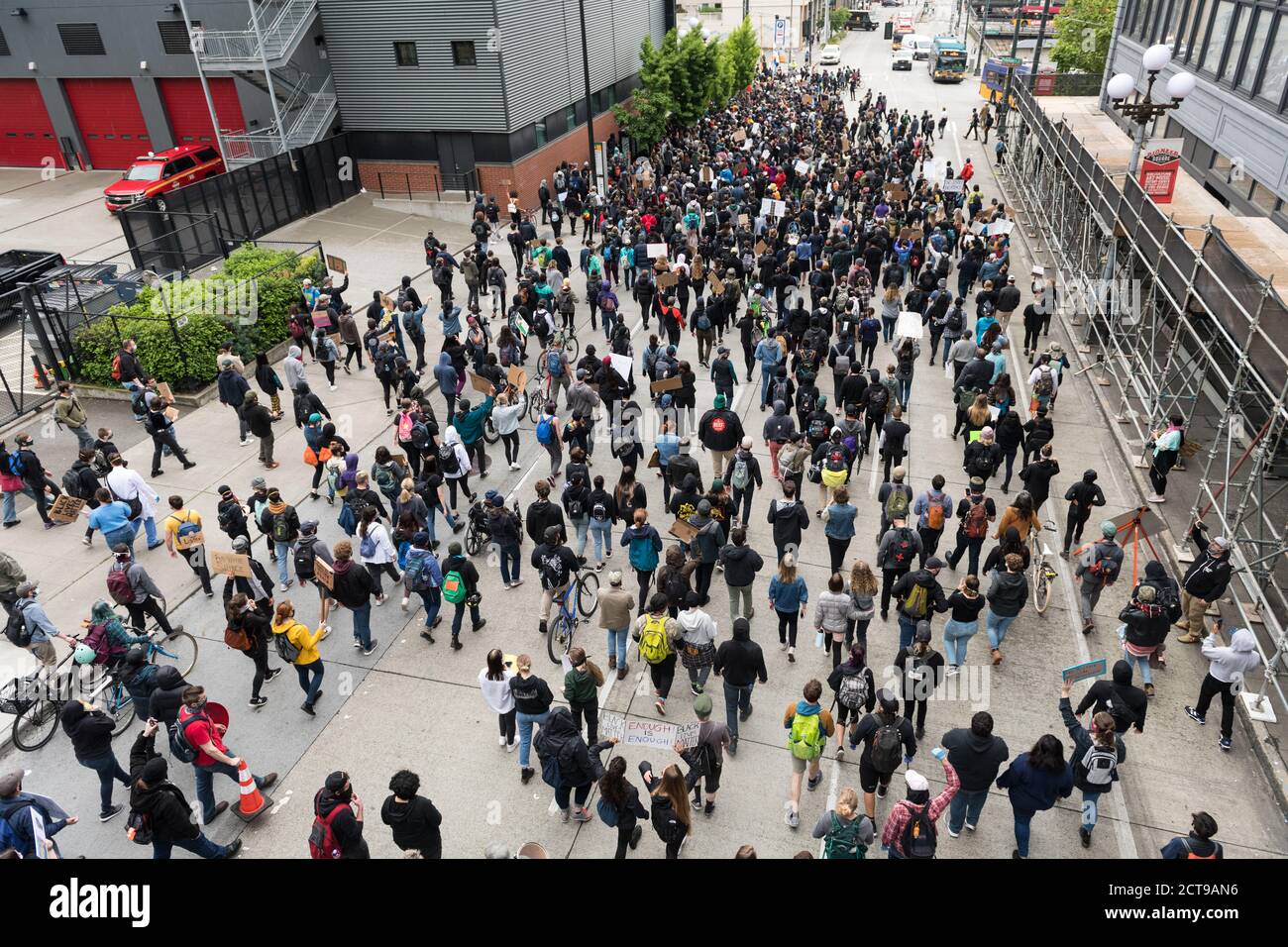 Seattle, USA Jun 2, 2020: A BLM protest in downtown calling for racial ...