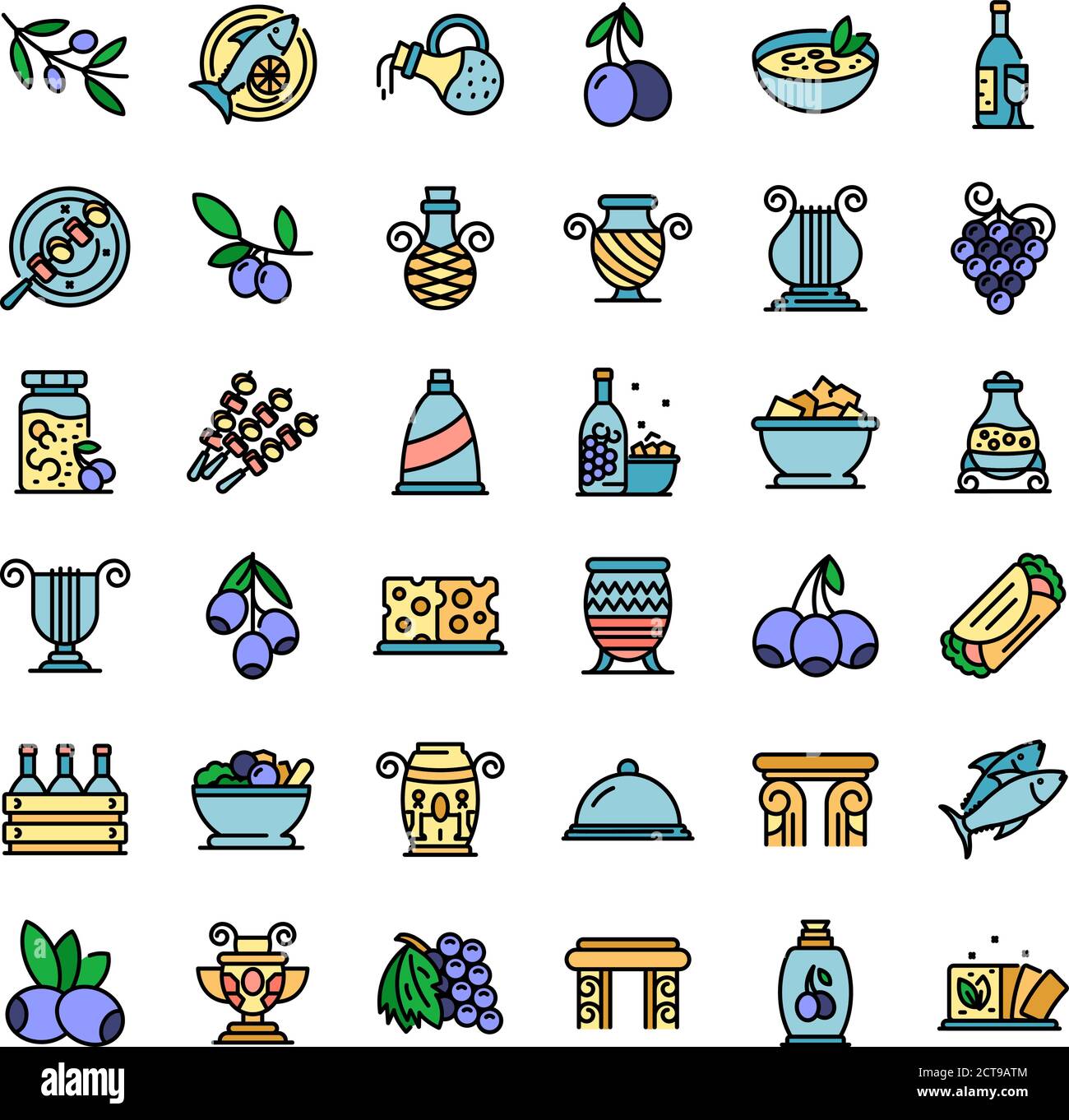 Greece food icons set vector flat Stock Vector Image & Art - Alamy