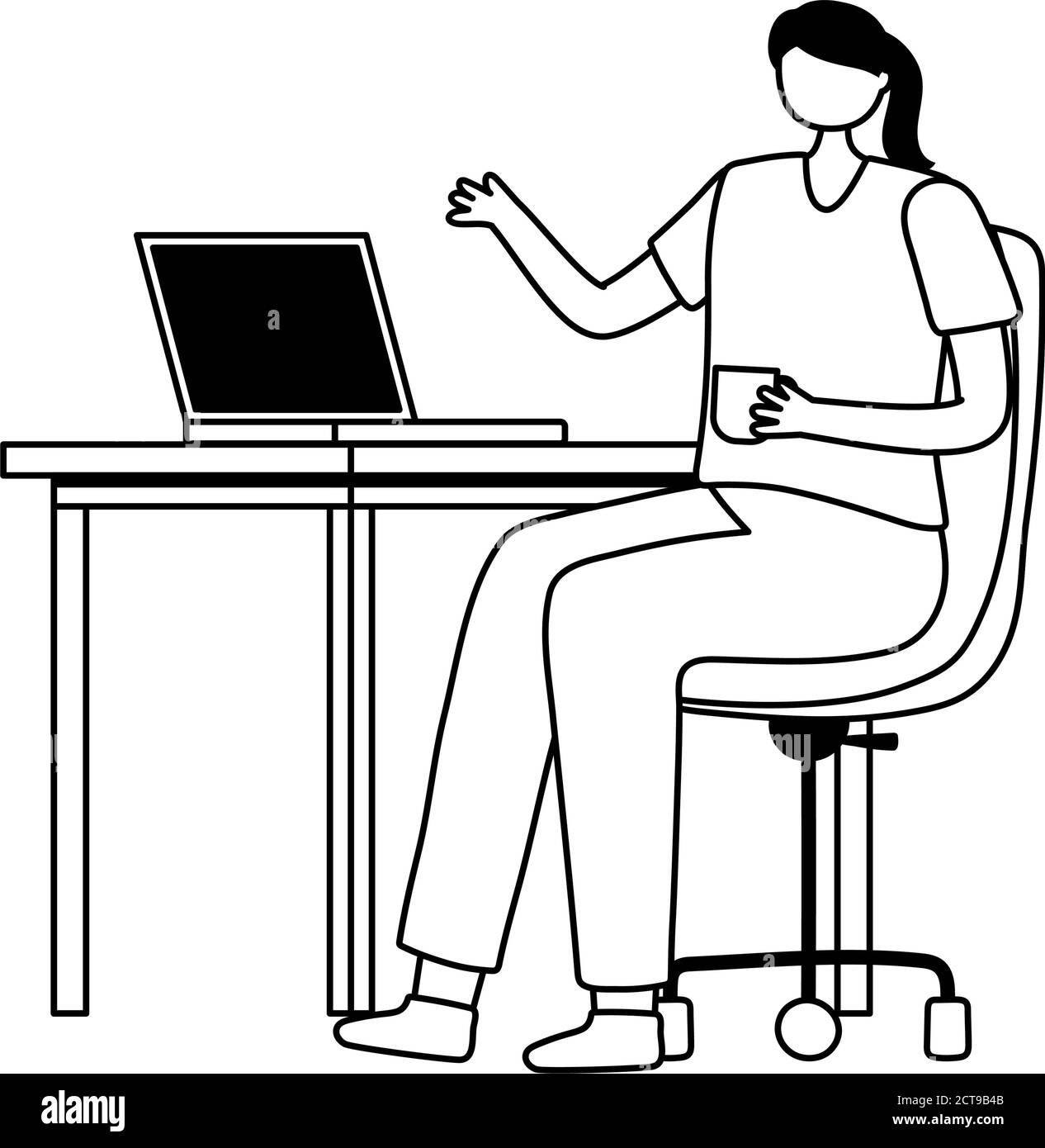 employee woman interior office desk chair and coffee cup vector ...