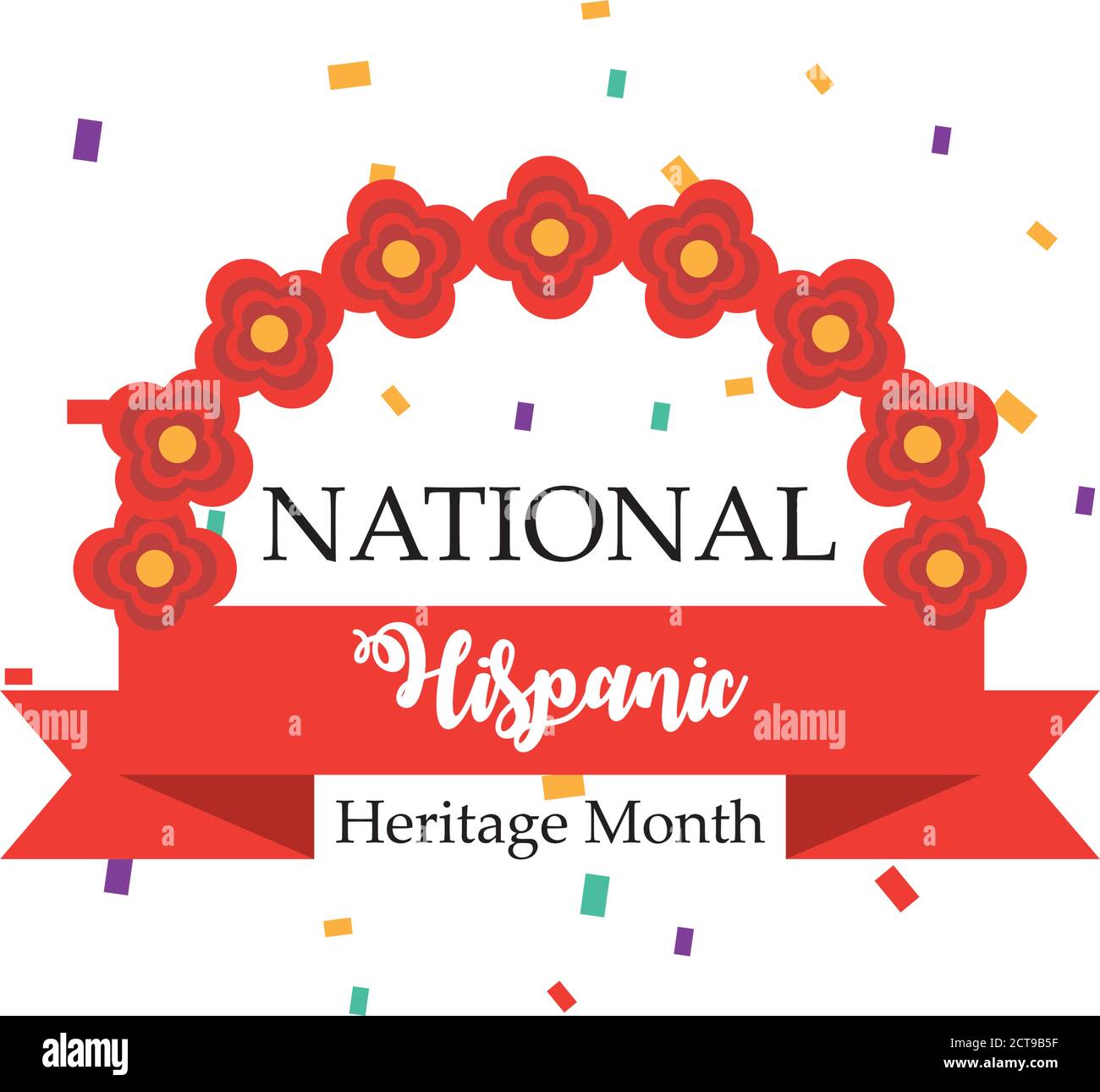 National Hispanic Heritage Month With Flowers Arch And Ribbon Design