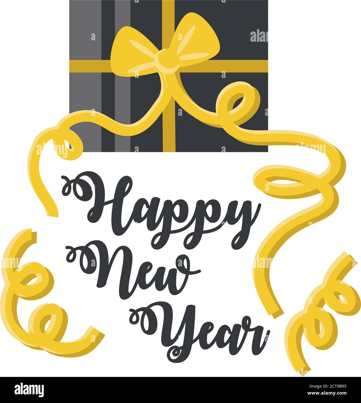 Happy new year with gift detailed style icon design, Welcome celebrate ...