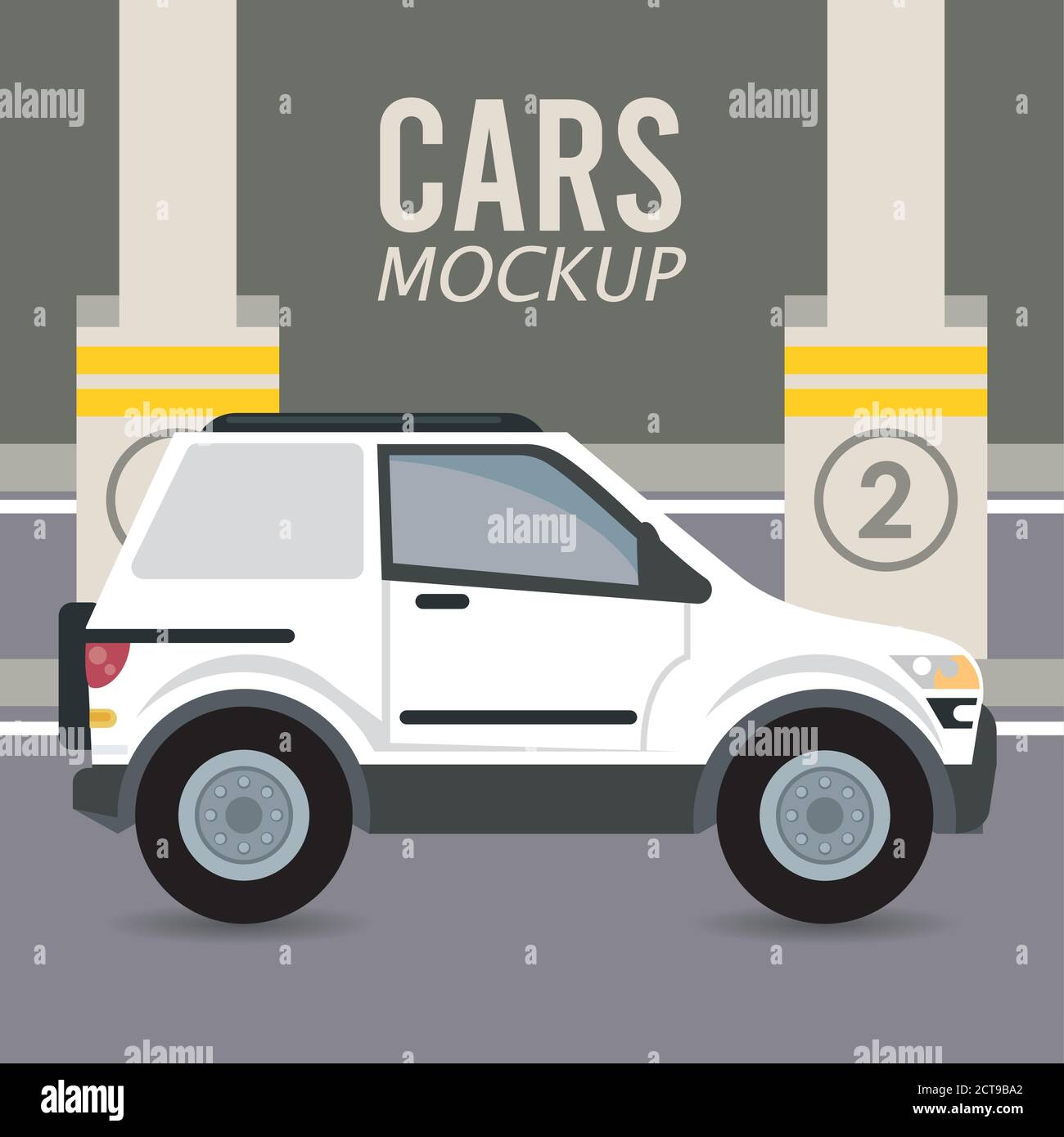 camper mockup car vehicle in parking zone icon vector illustration design Stock Vector Image ...