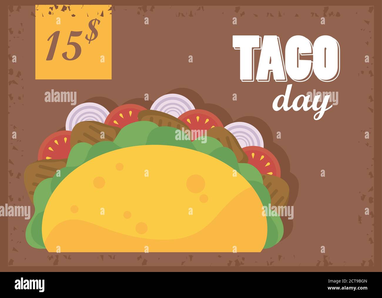 taco day celebration mexican poster with price tag in brown background ...