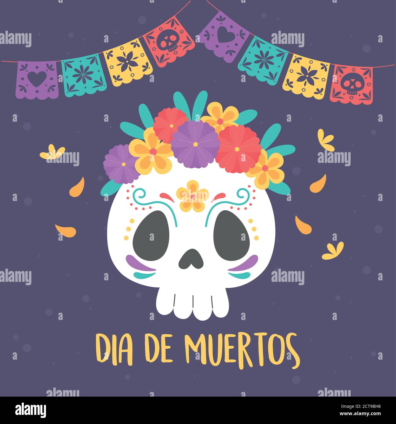 day of the dead, catrina skull flowers and bunting decoration, mexican ...