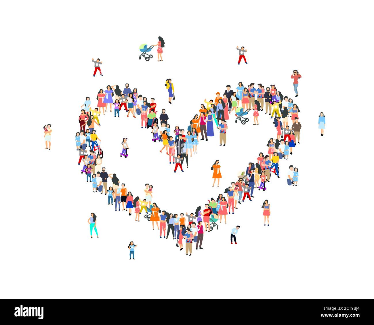 People heart sign, happy group of people, life forum. Vector ...