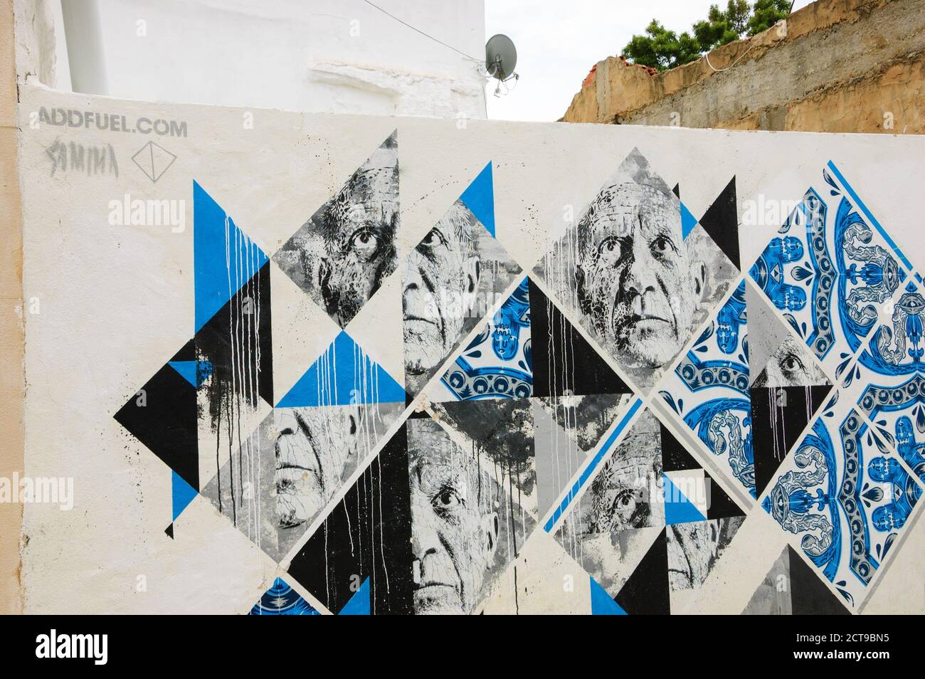 LAGOS, PORTUGAL - MAY 3, 2015: Old man multiplied portrait with painted ...