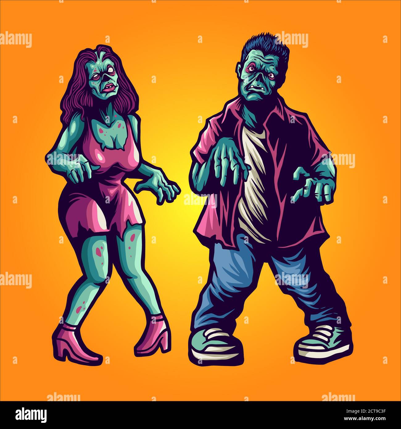 Halloween Zombie Couple Illustrations for poster and merchandise ...