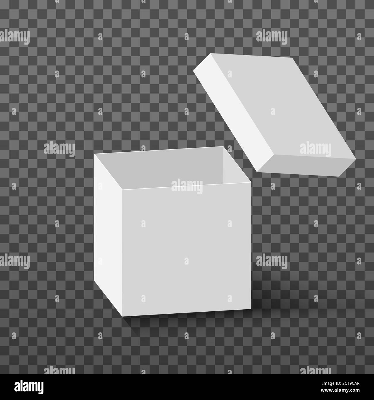 White open box mock up. Realistic vector cardboard cube with flying lid ...