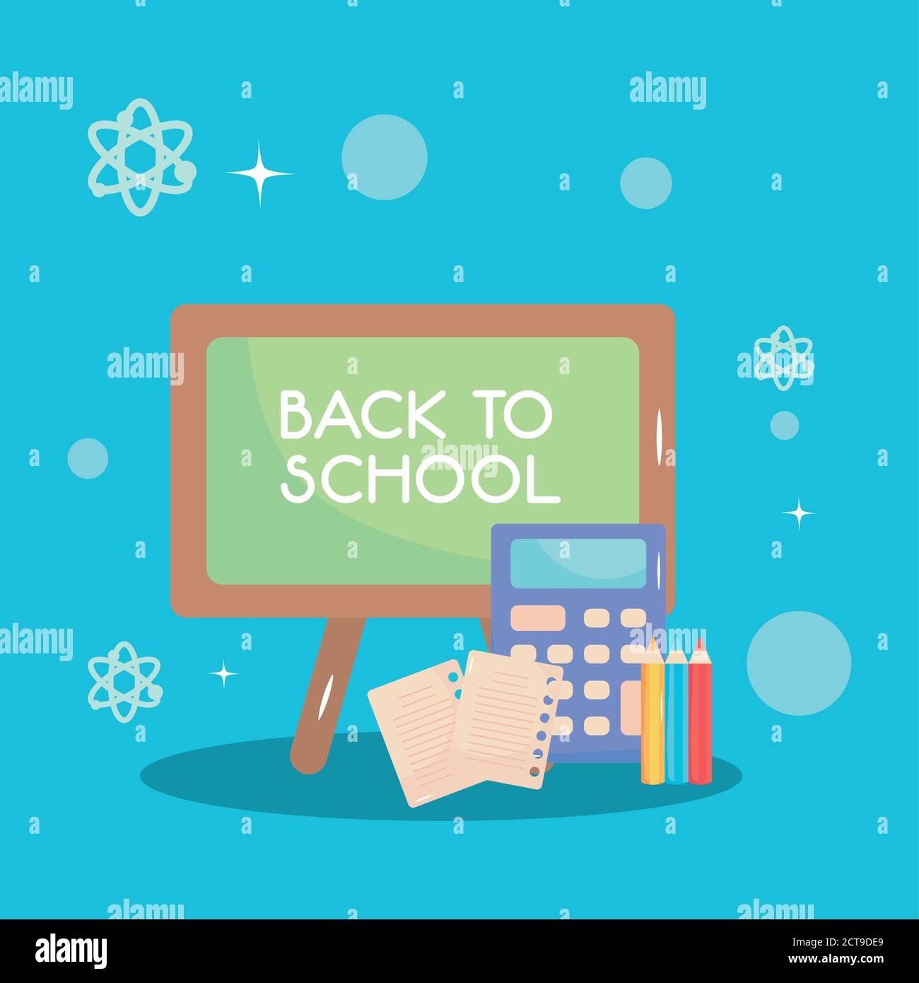 back to school colorful design with blackboard and calculator over blue ...