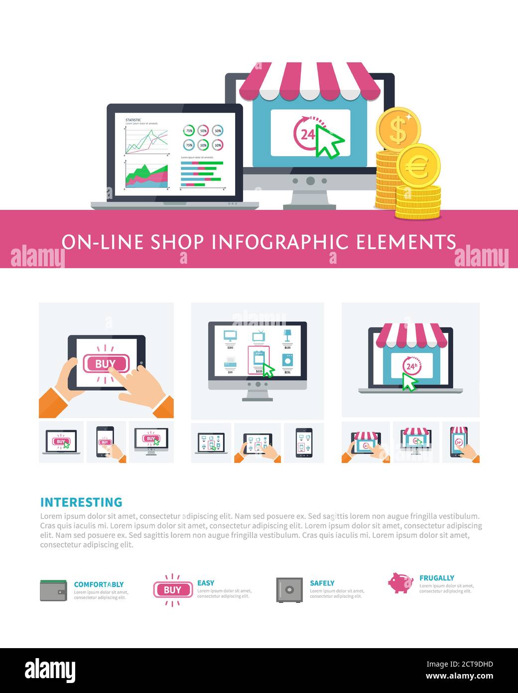 On-line shopping inforaphic elements set, mobile banking, online ...