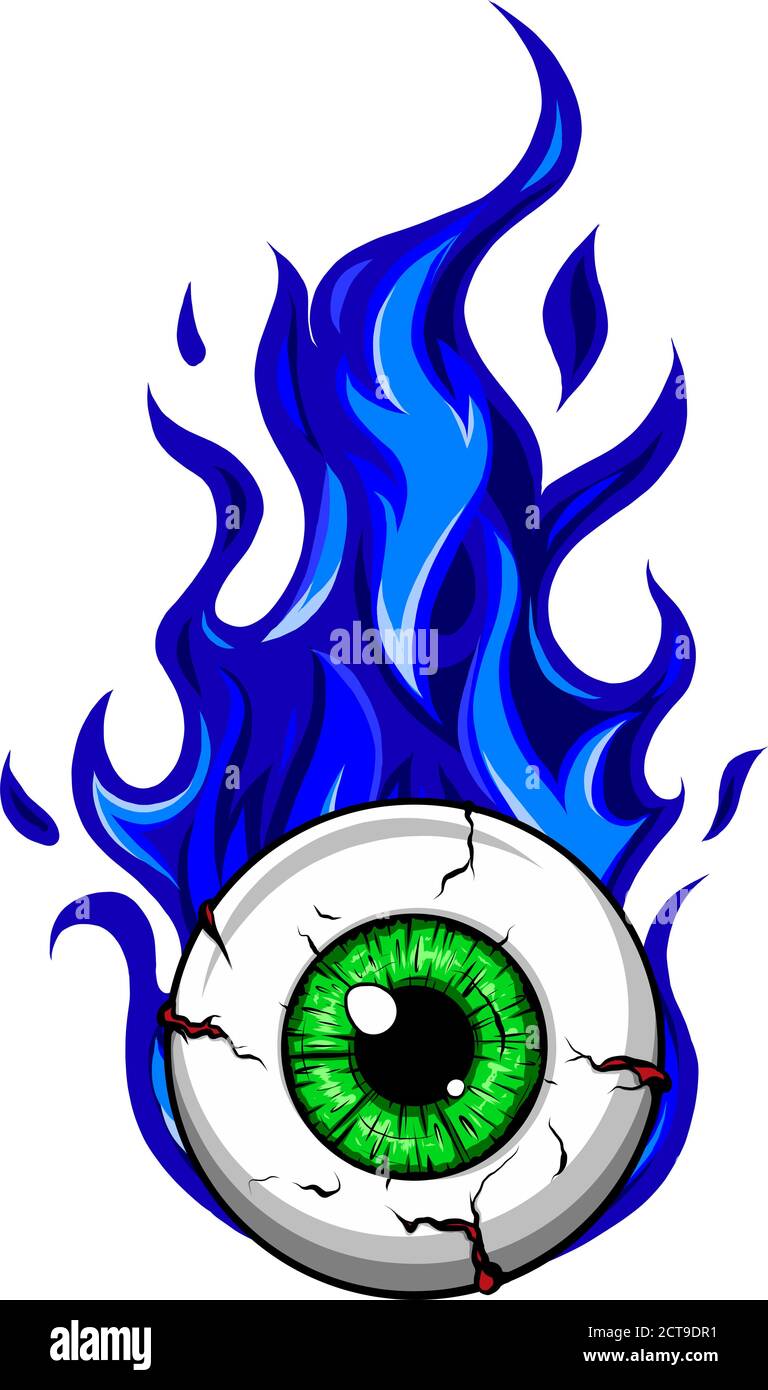 Eyeball On Fire - A cartoon illustration of a Eyeball with flames ...