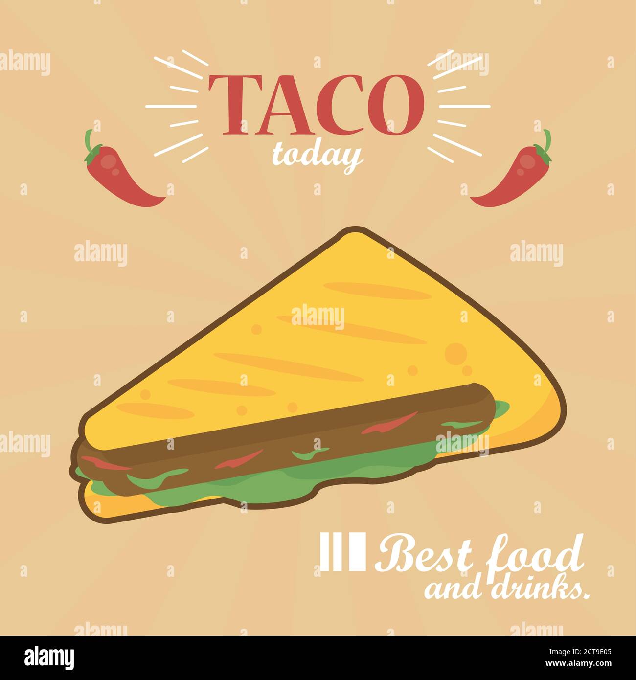 taco day celebration mexican poster with chili peppers and lettering ...