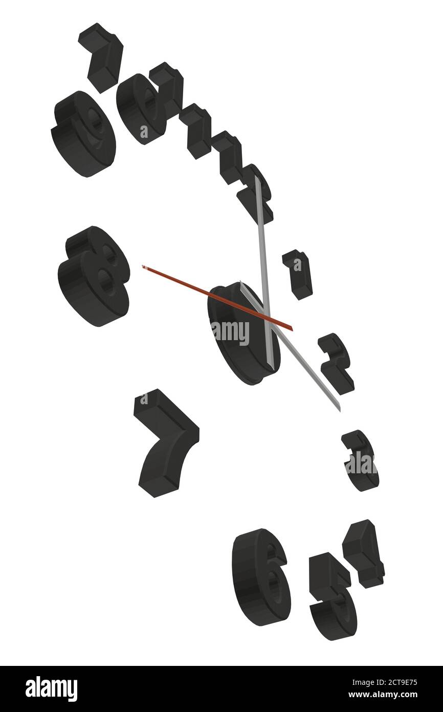 Clock without case isolated on white background. Perspective view. 3D ...