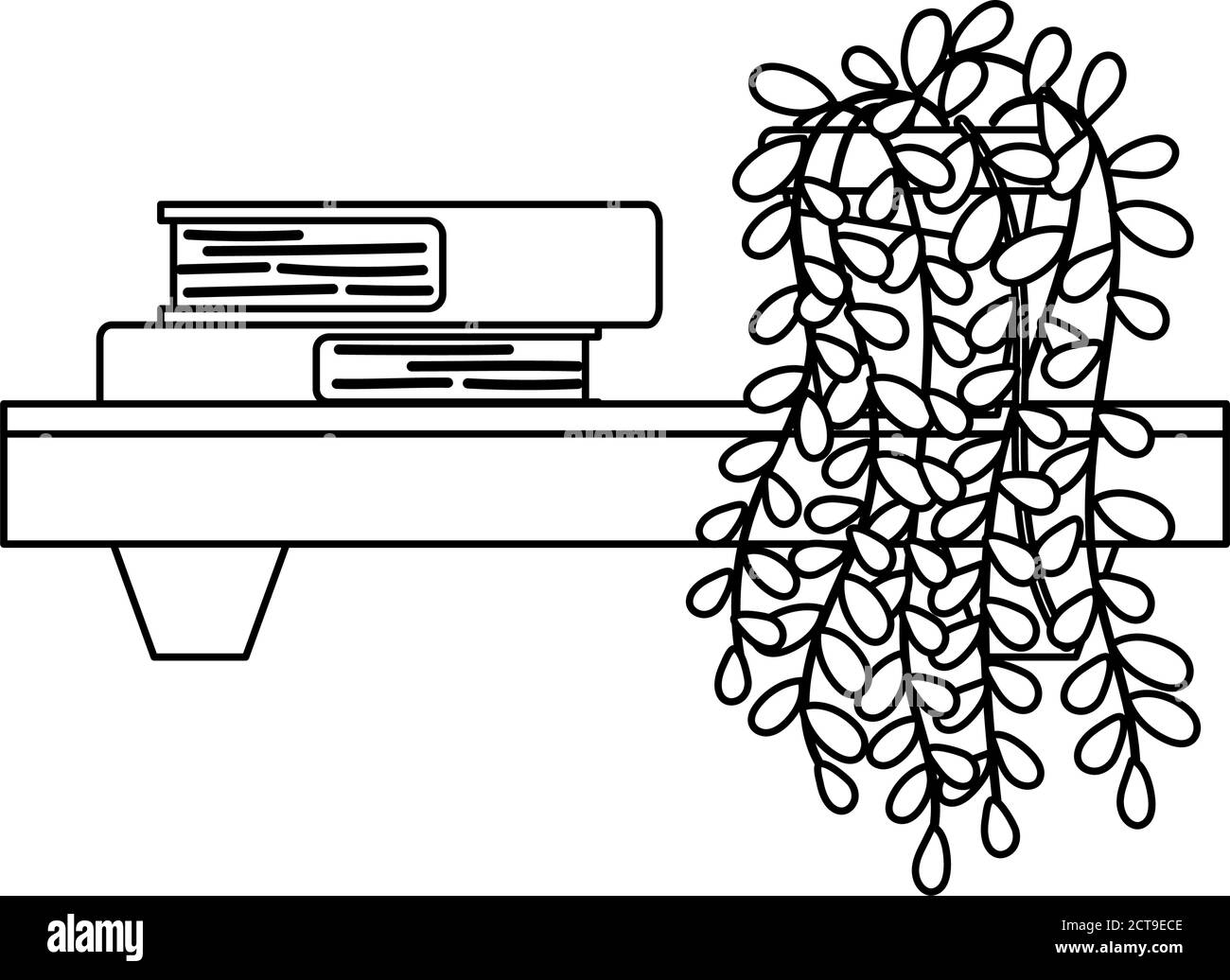 shelf with books and potted plant isolated design white background ...