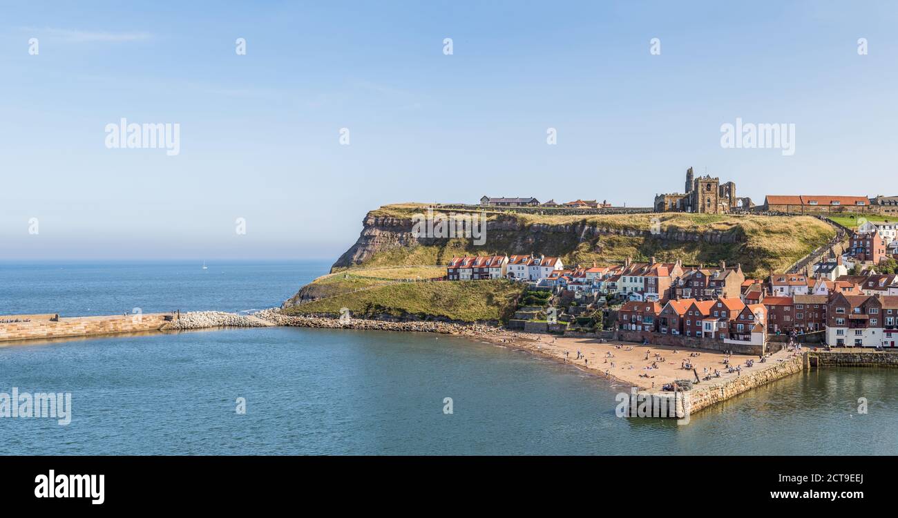 East cliff of Whitby panorama captured in September 2020 on the North ...