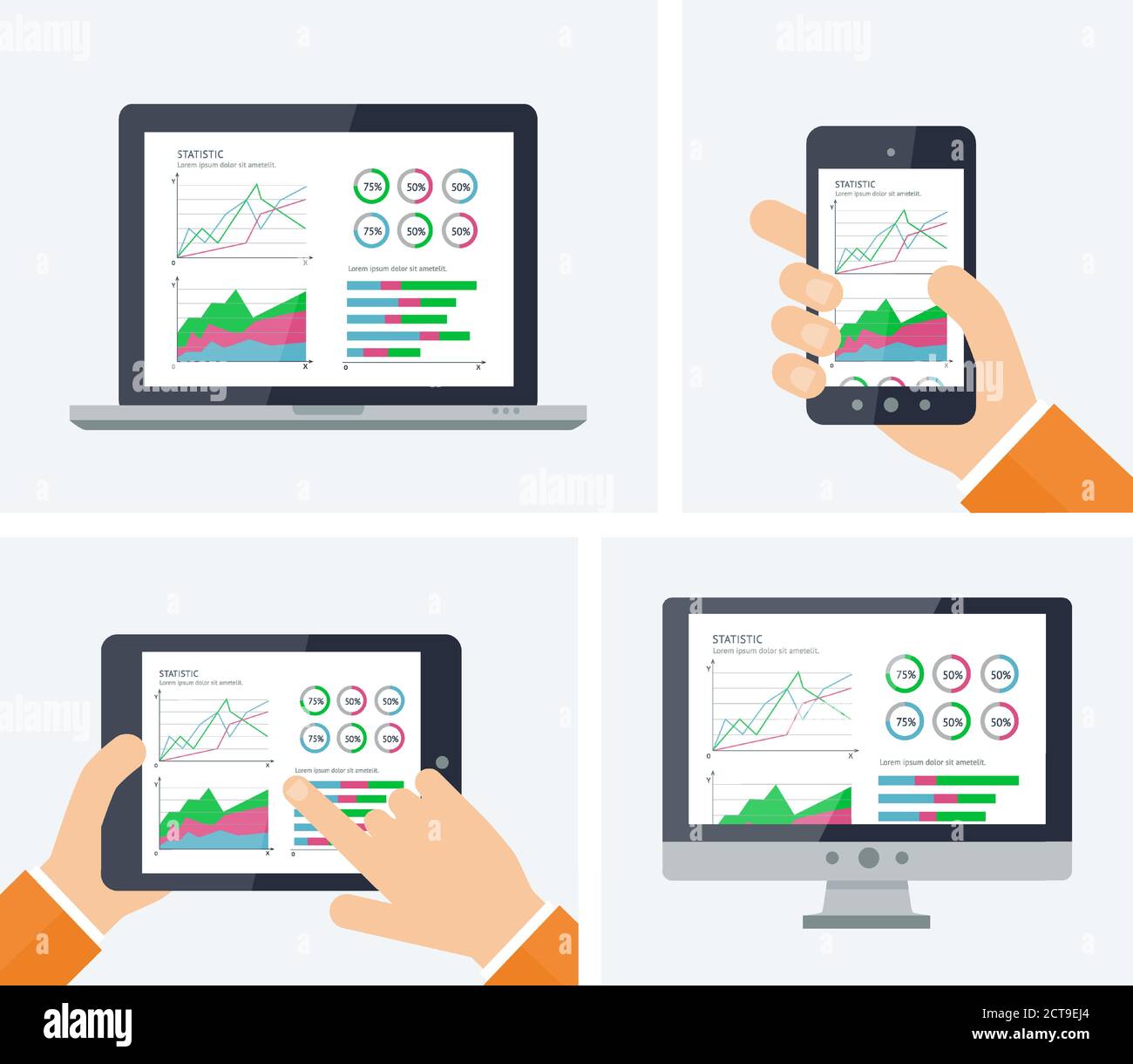 Statistics. Flat vector infographic with graphs and charts elements on ...