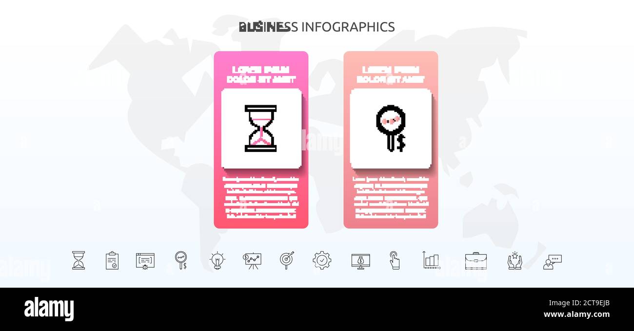 Infographics square with 2 steps, icons. Vector template used for ...