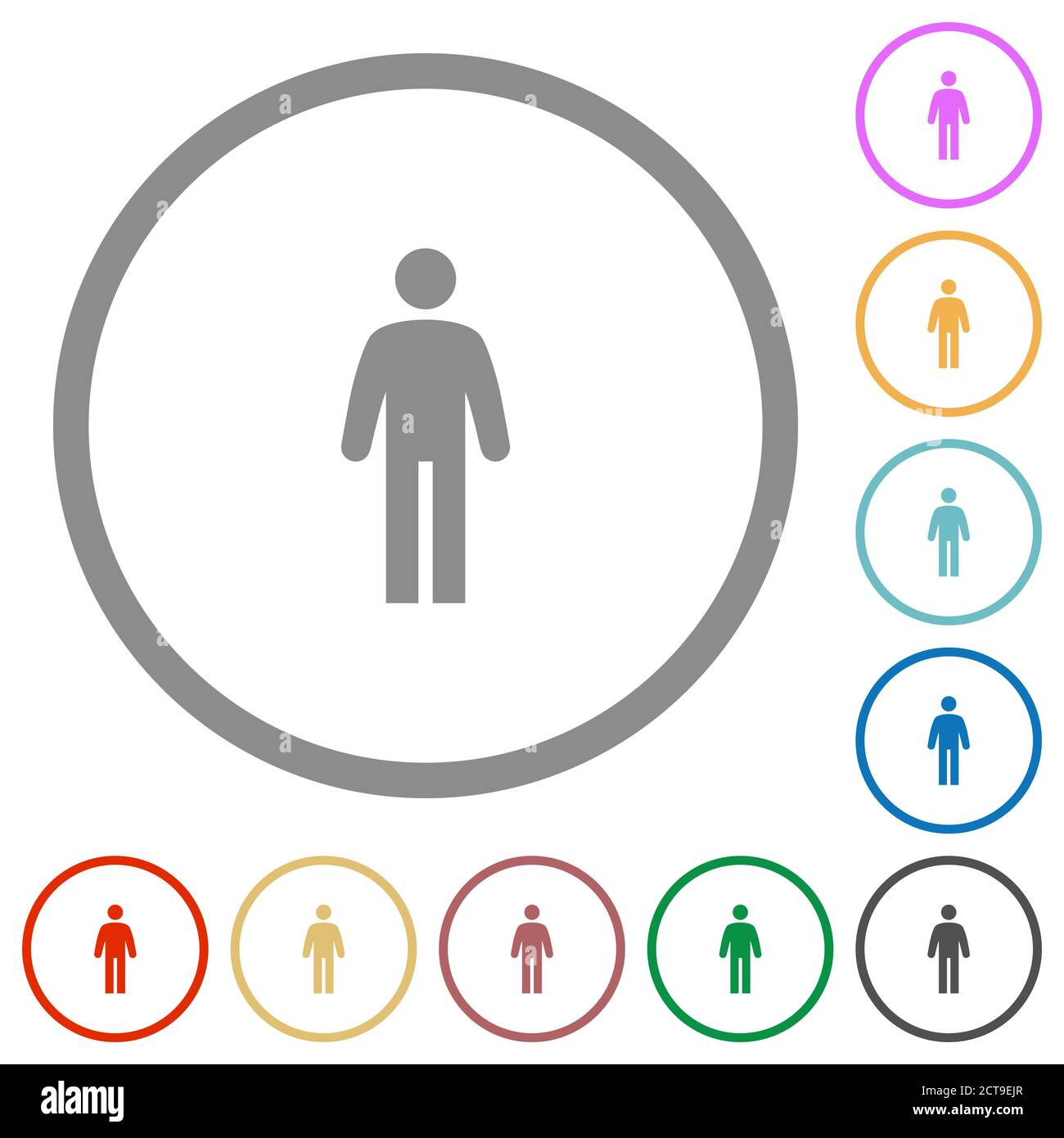 Standing man flat color icons in round outlines on white background ...