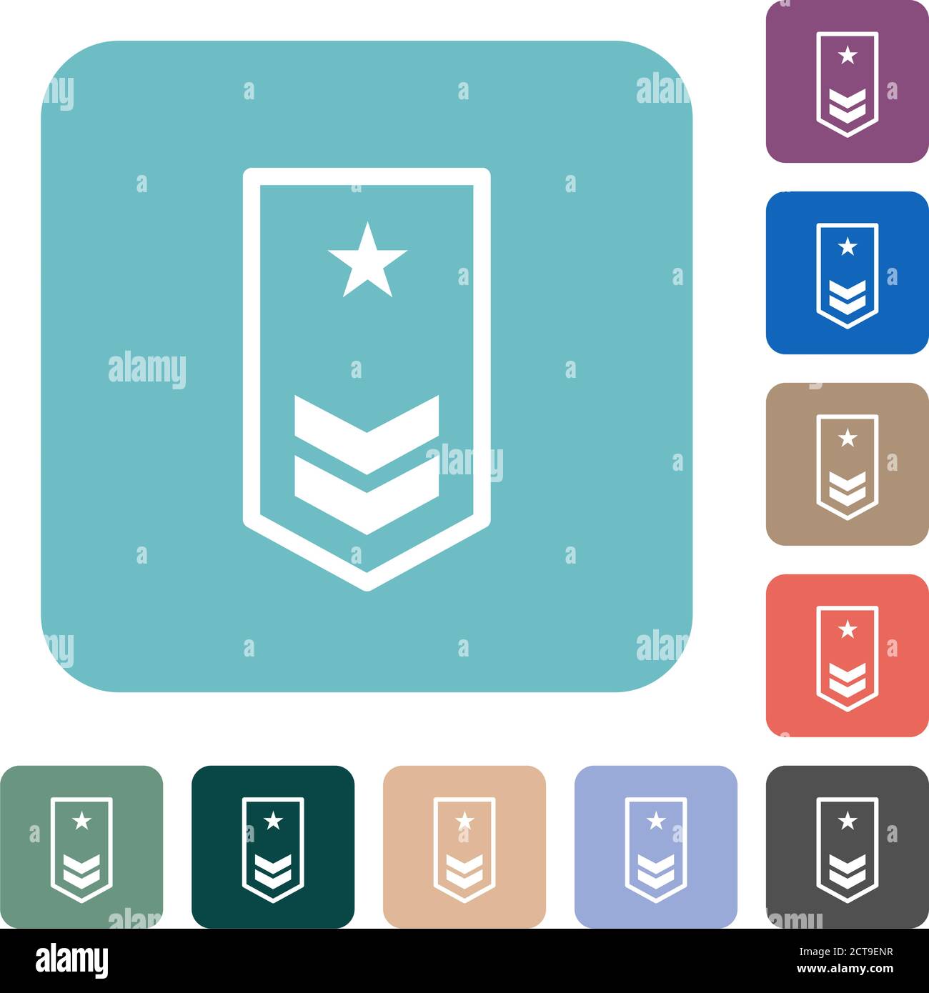 Military insignia with two chevrons and one star white flat icons on ...