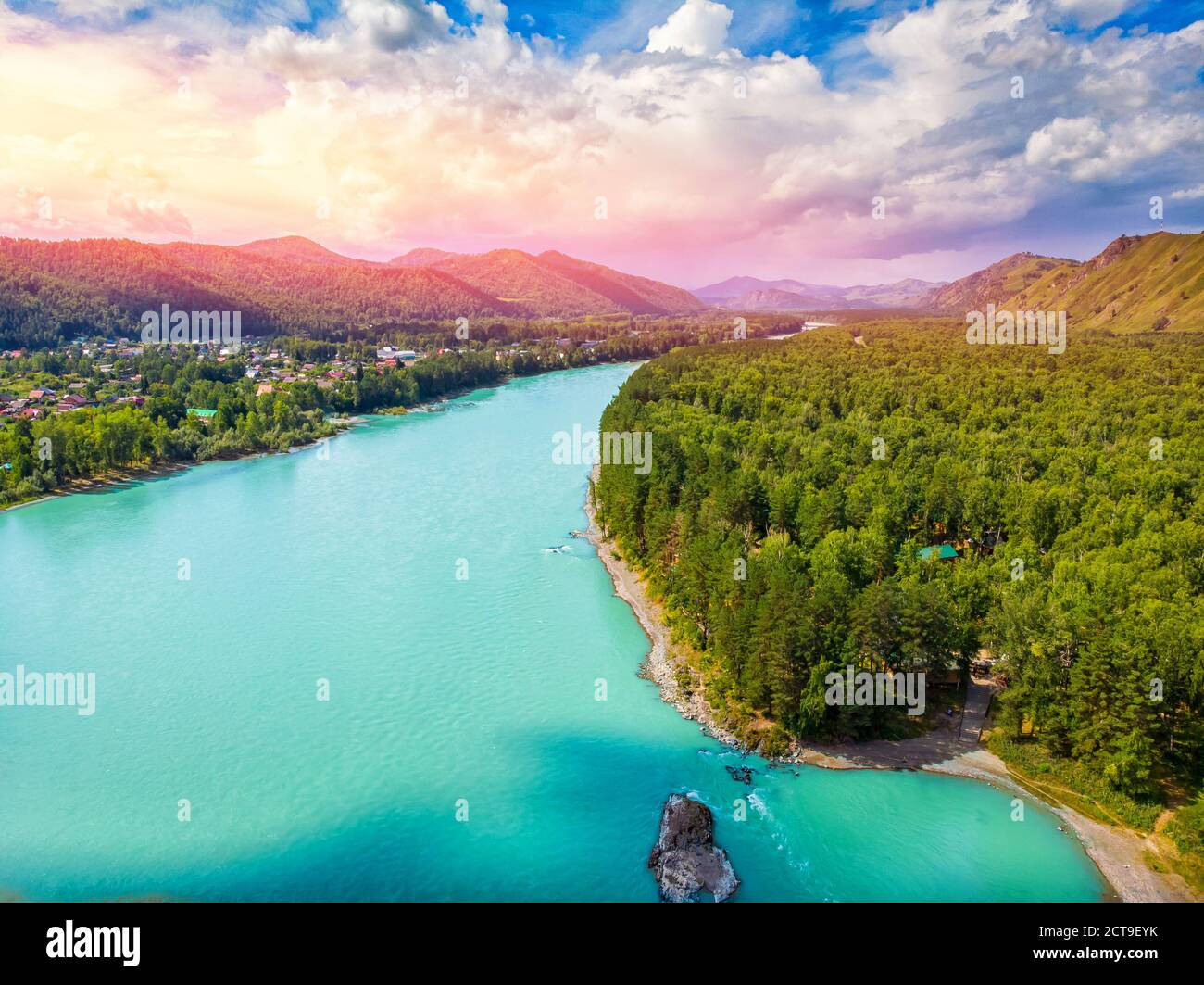 Valley of Katun river storm clouds, Altai mountains republic, Siberia ...