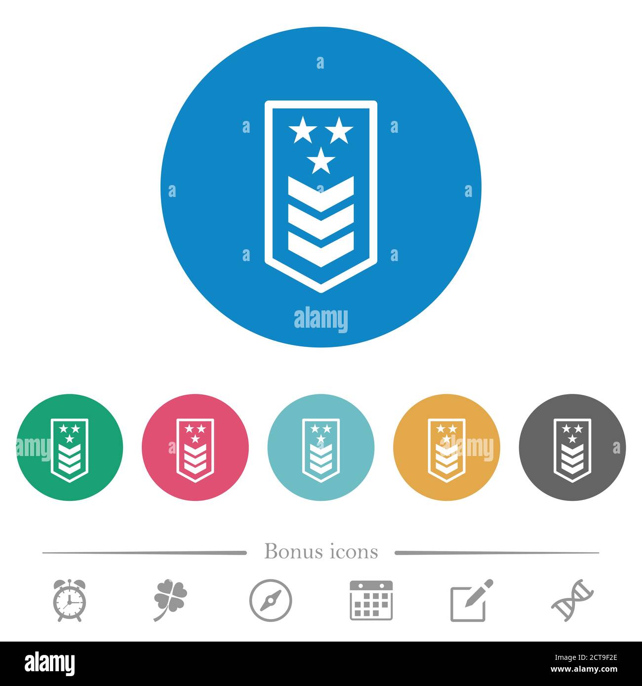 Military insignia with three chevrons and three stars flat white icons ...