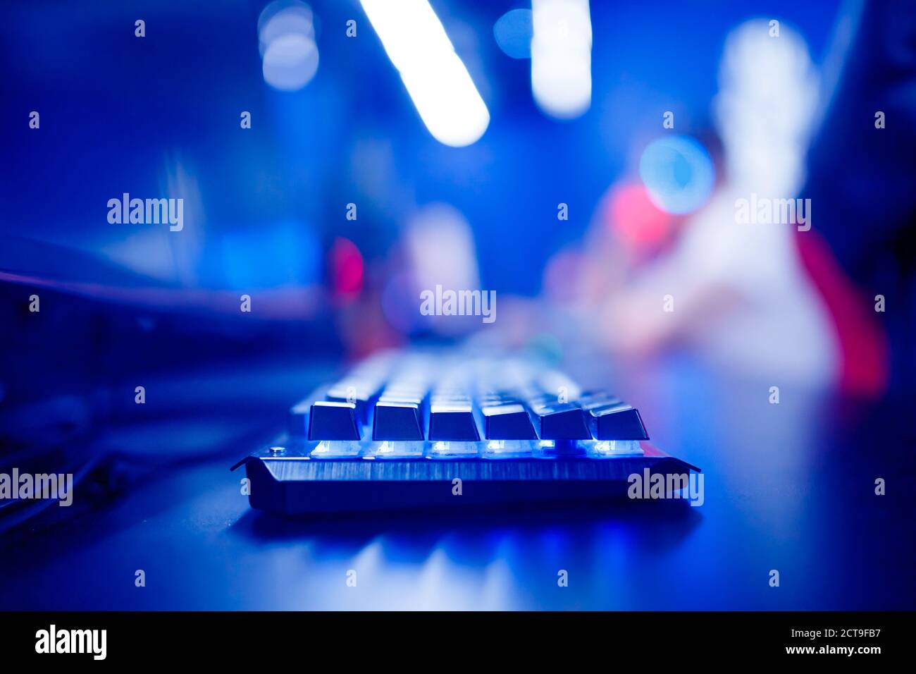 Professional cyber video gamer studio room with personal computer ...