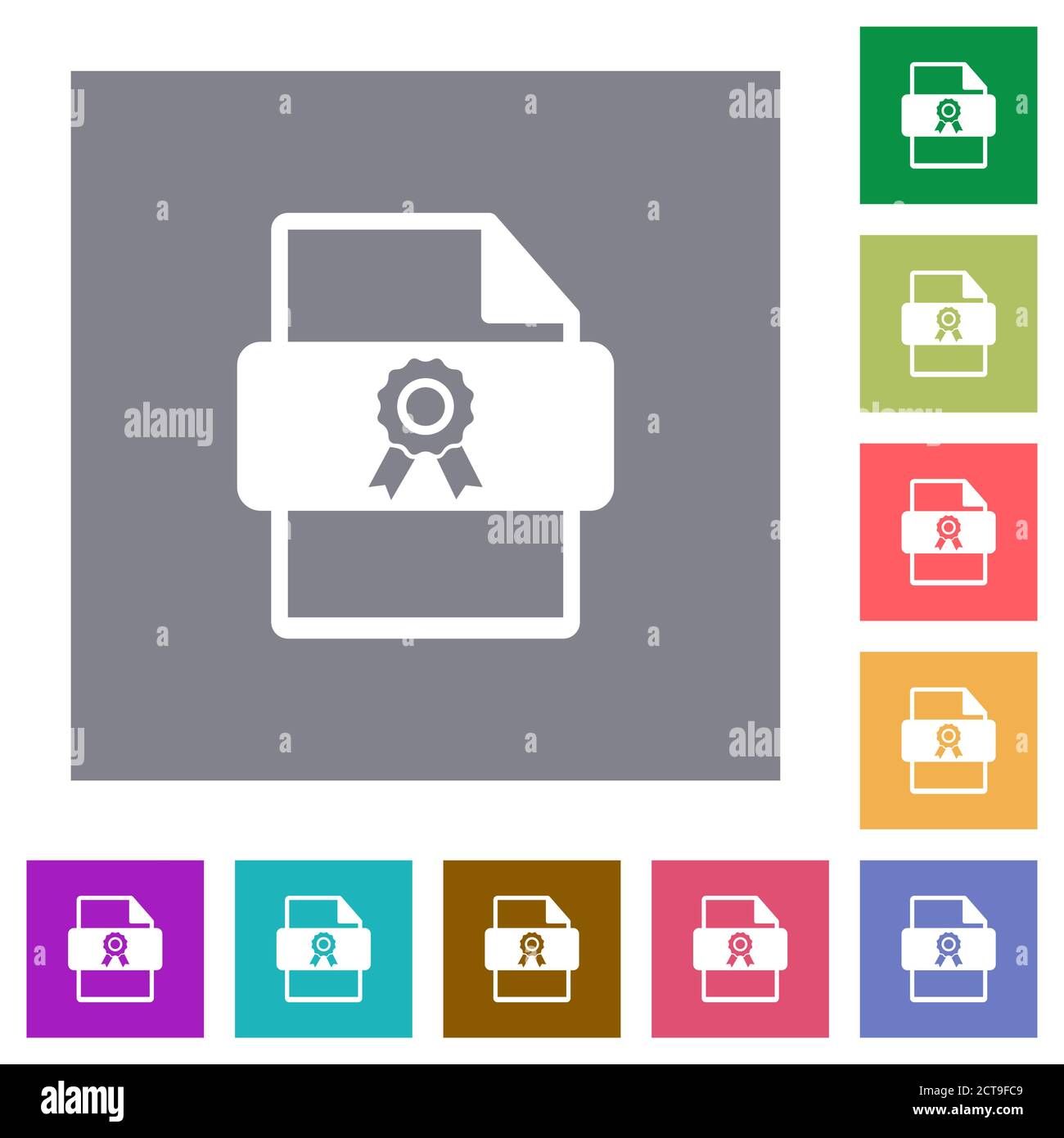 Certificate file flat icons on simple color square backgrounds Stock ...