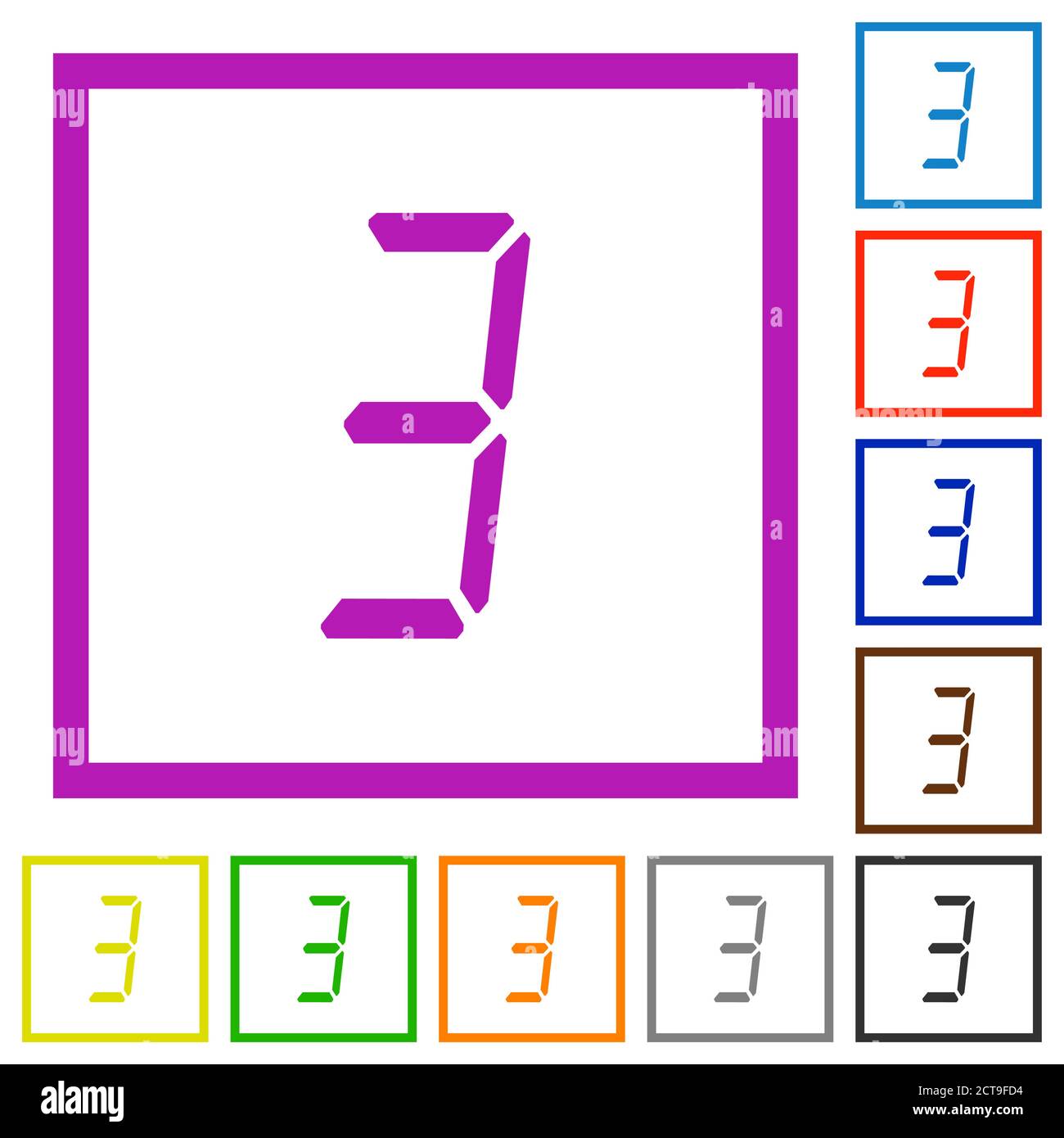 digital number three of seven segment type flat color icons in square ...