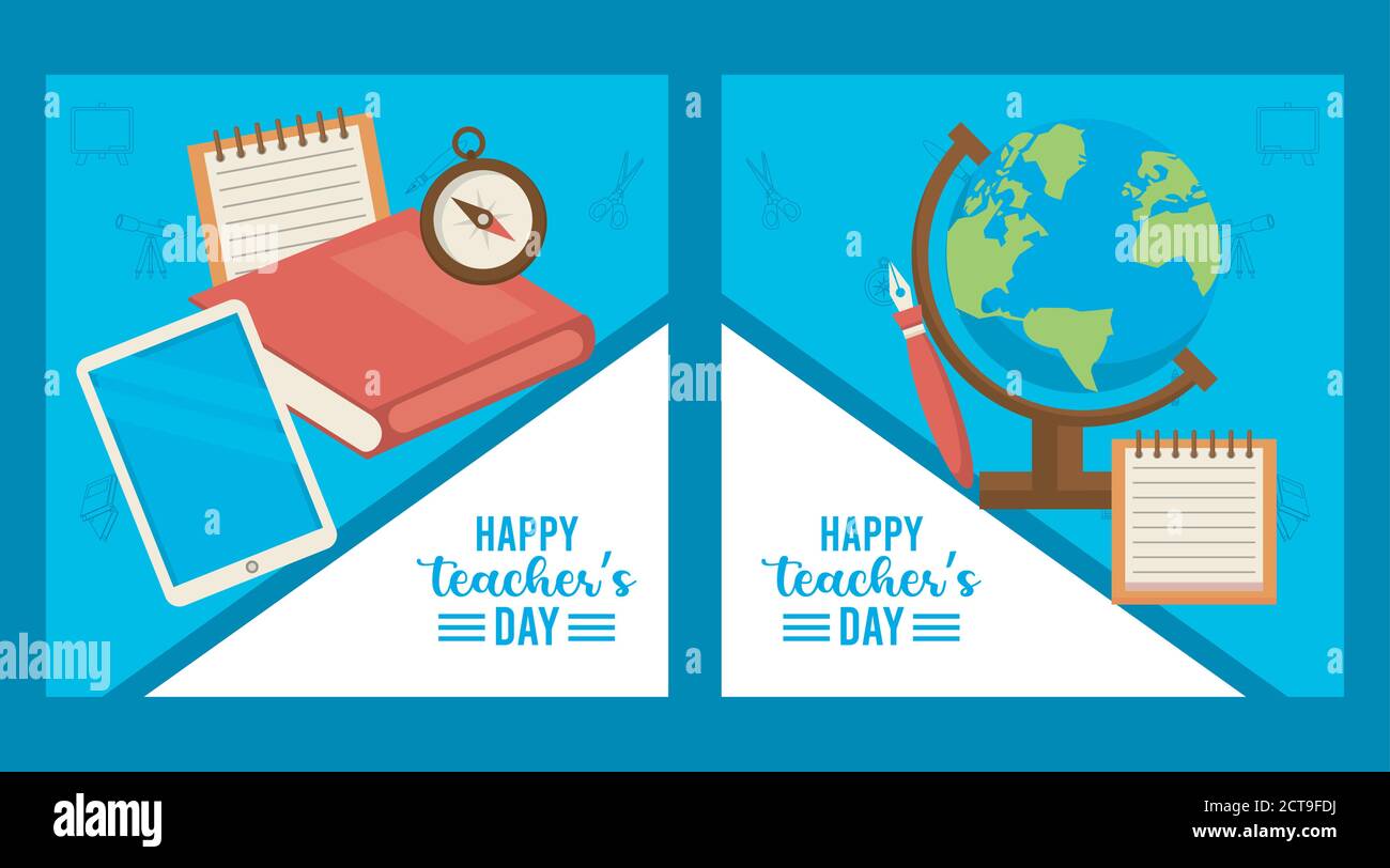 happy teachers day card with tablet elearning and letterings vector ...