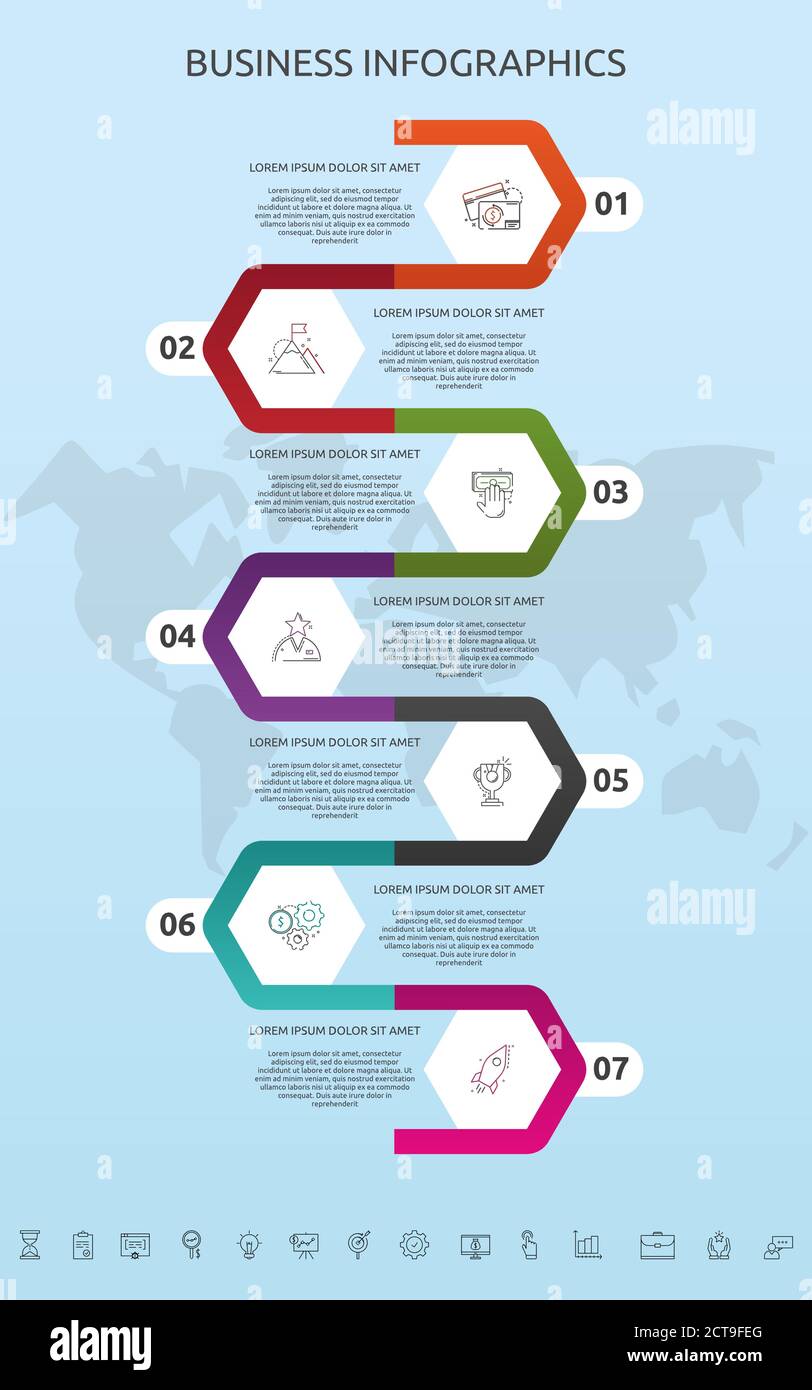 Vector infographic template hexagons for seven icons, diagram, graph ...