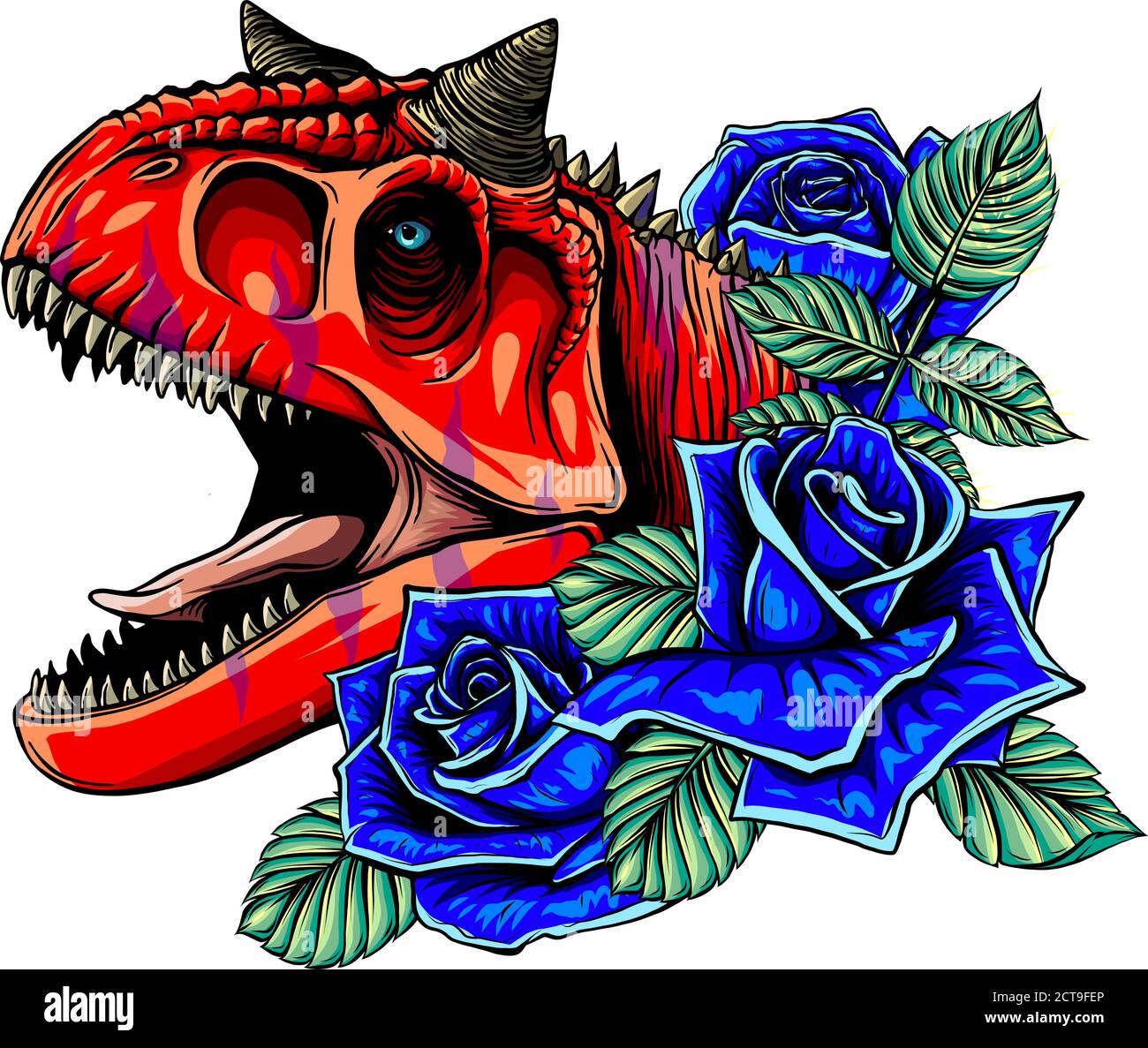 dinosaur and roses frame. vector design. Concept art drawing Stock ...