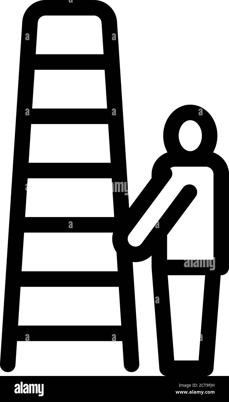 human with ladder icon vector outline illustration Stock Vector Image ...