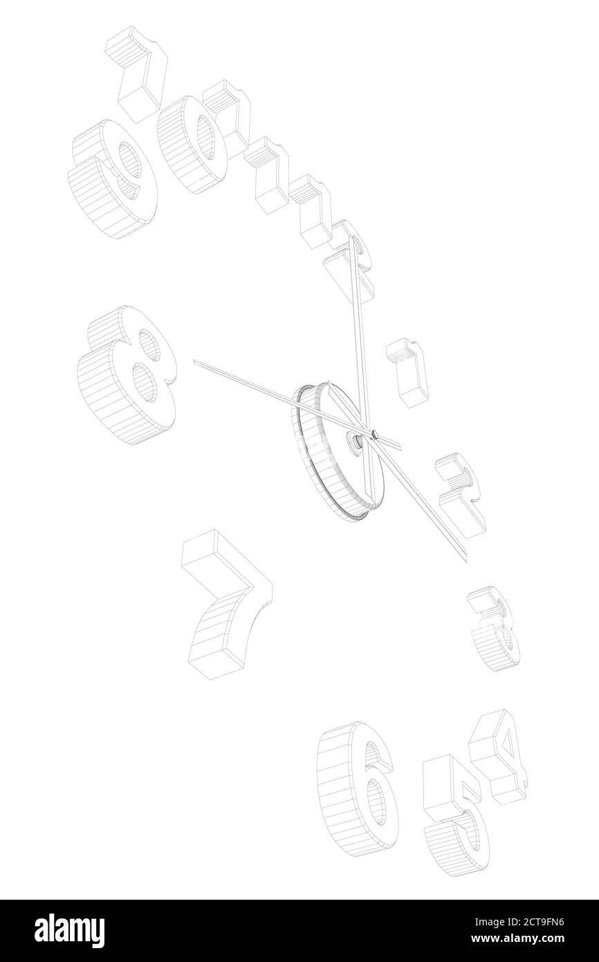 Watch wireframe without case isolated on white background. Perspective ...